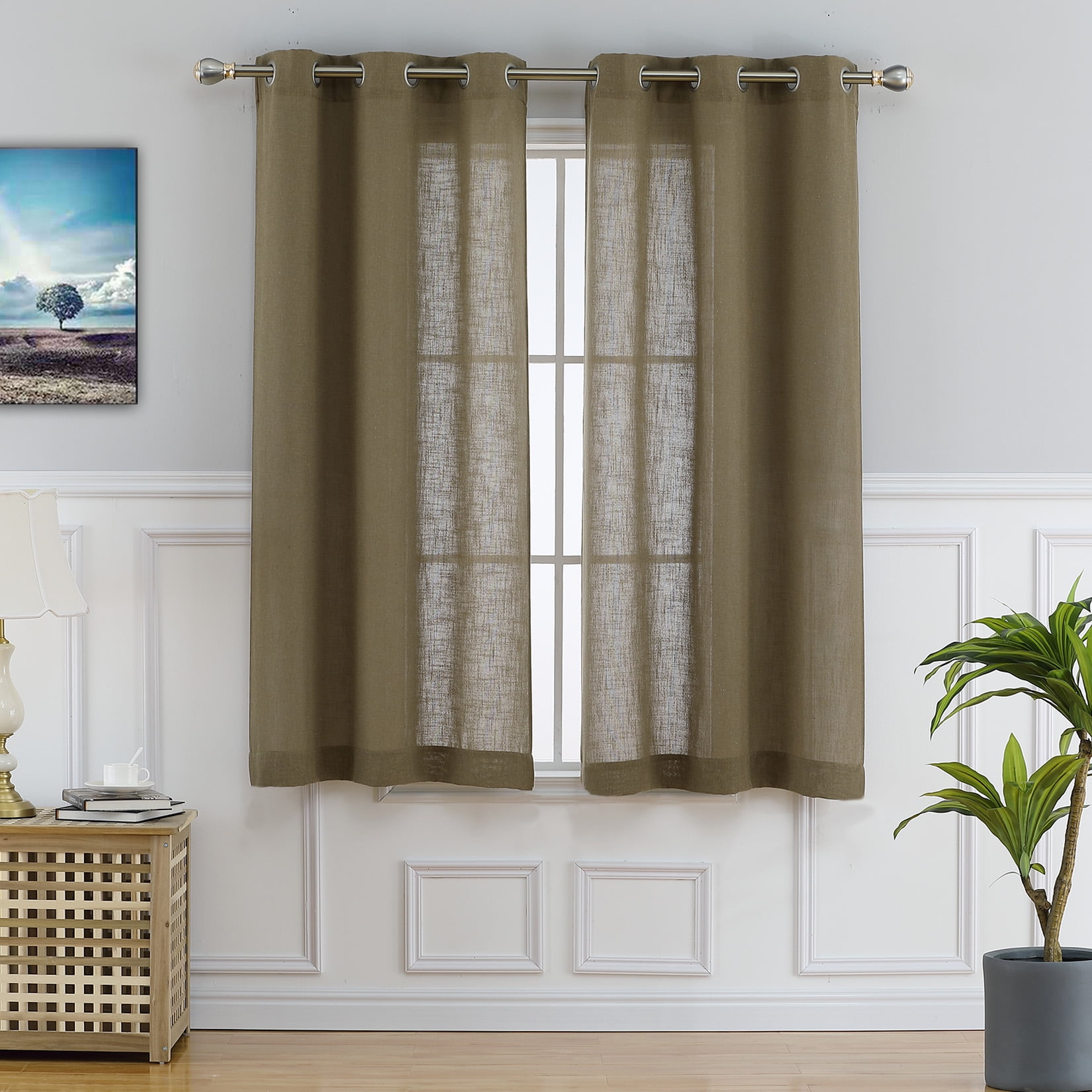 Yesfashion Linen Blend Curtain, Linen Textured Semi-Sheer Farmhouse ...