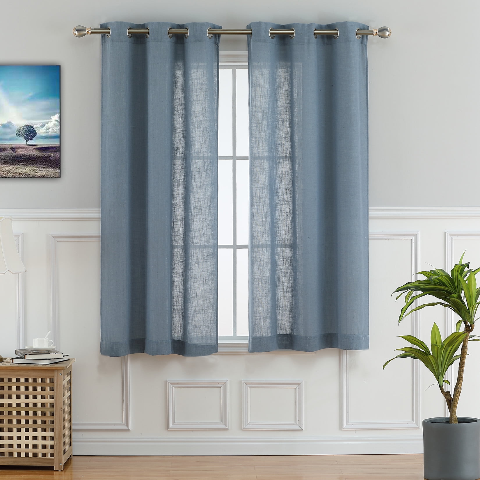 Yesfashion Linen Blend Curtain, Linen Textured Semi-Sheer Farmhouse ...