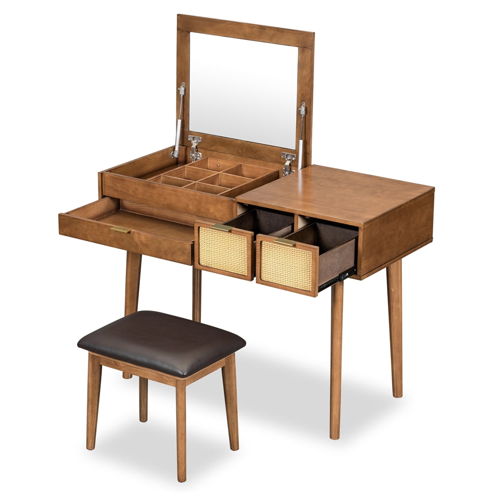 Yesfashion Makeup Vanity With Flip-top Mirror, Wood Vanity Desk With ...