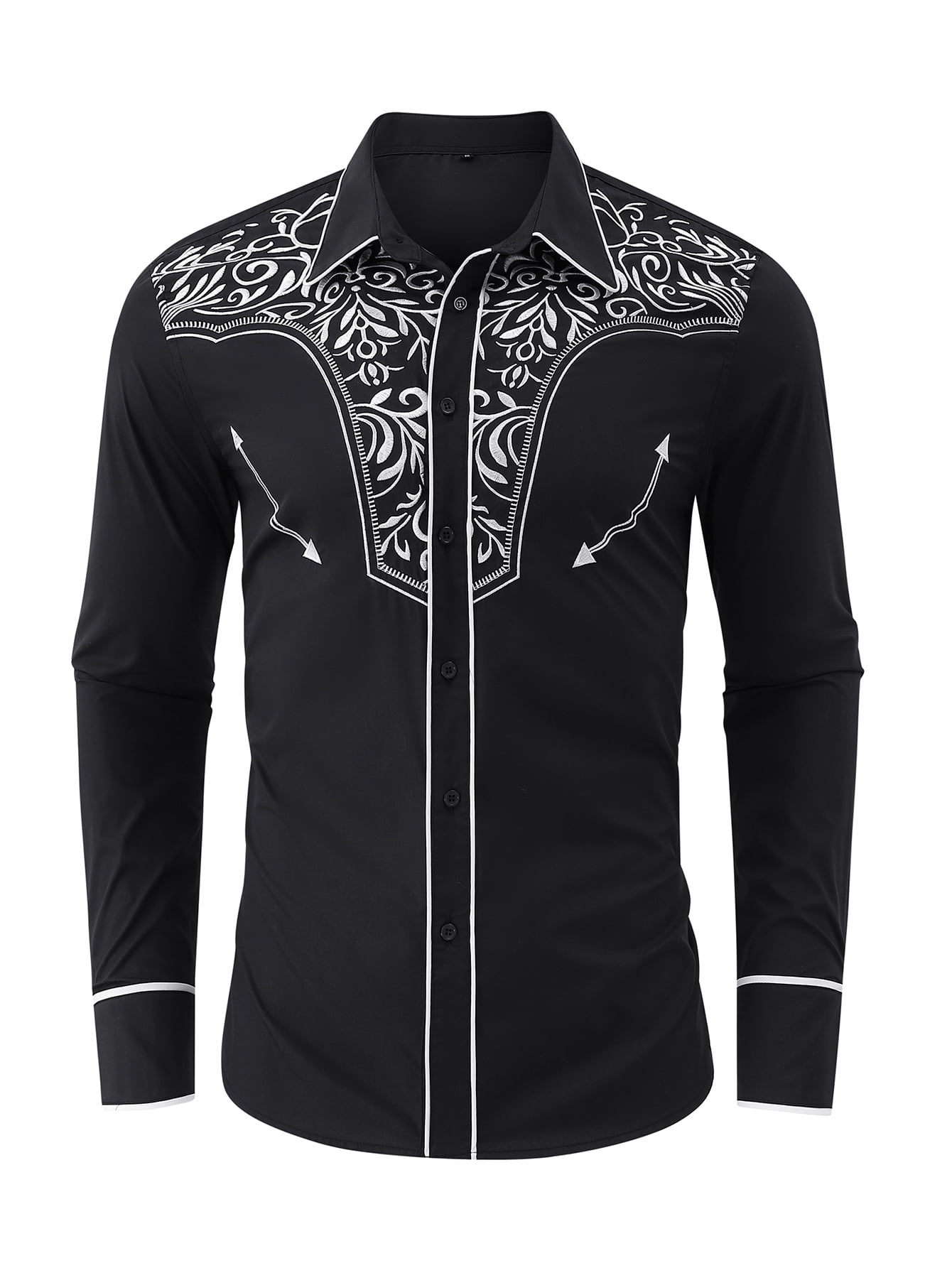 Yesfashion Men's Casual Western Embroidered Cowboy Shirt With Floral ...