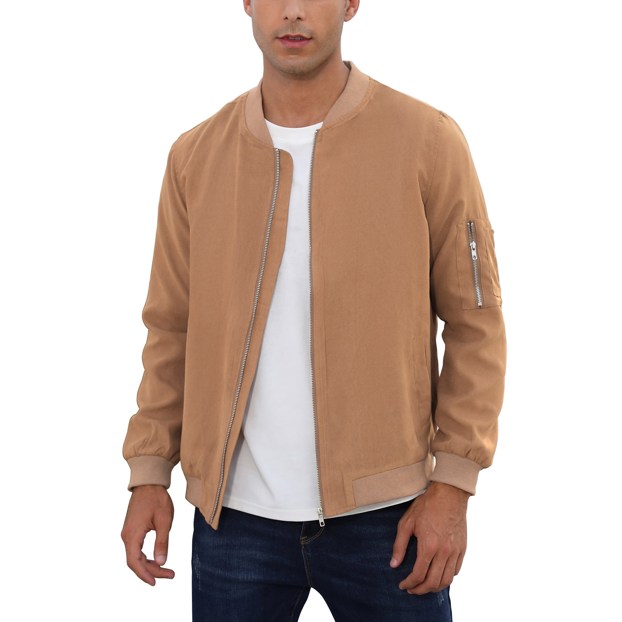 Yesfashion Men's Suede Bomber Varsity Leather Jackets Lightweight ...