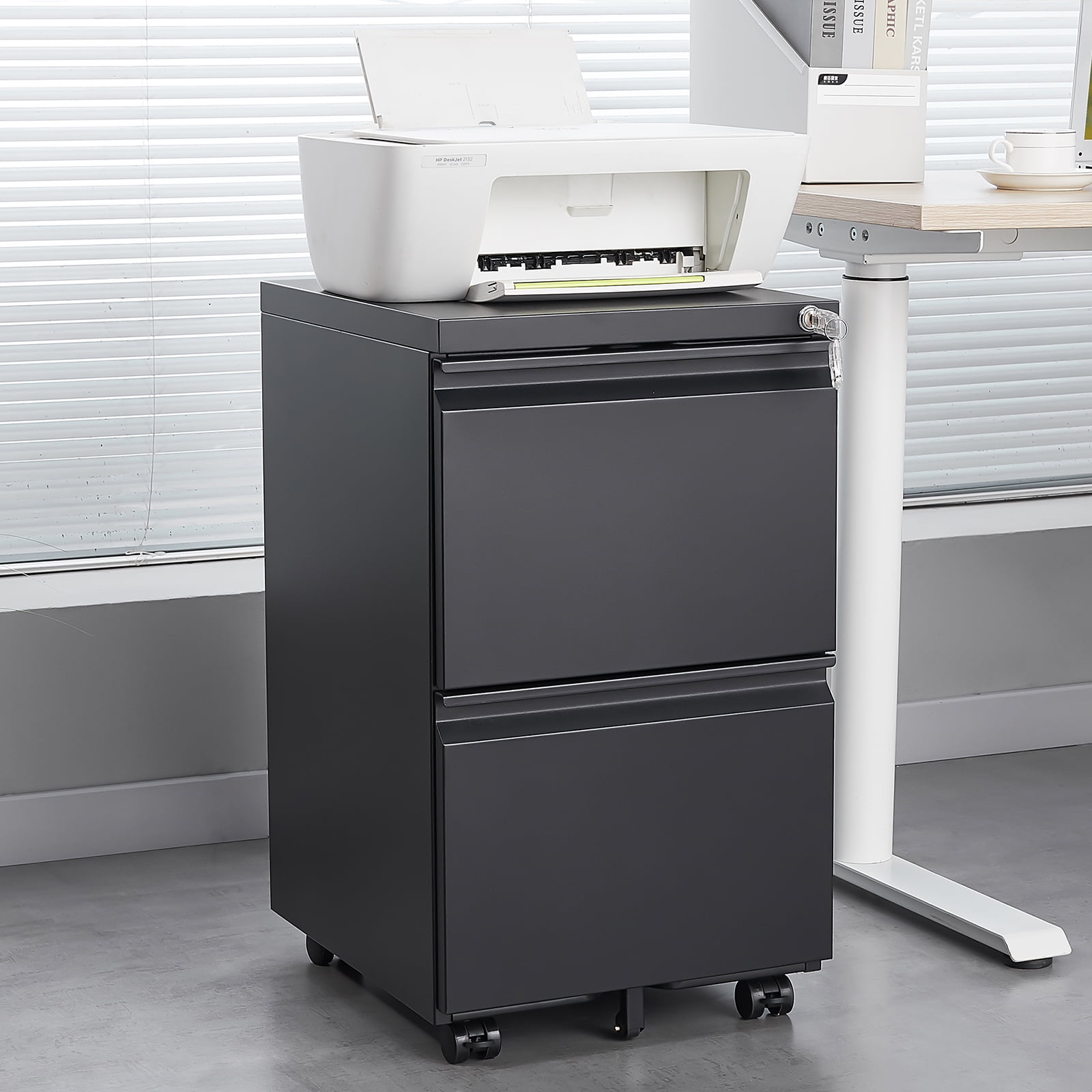 Yesfashion Mobile File Cabinet with 2 Drawers Rolling Filing Cabinet ...