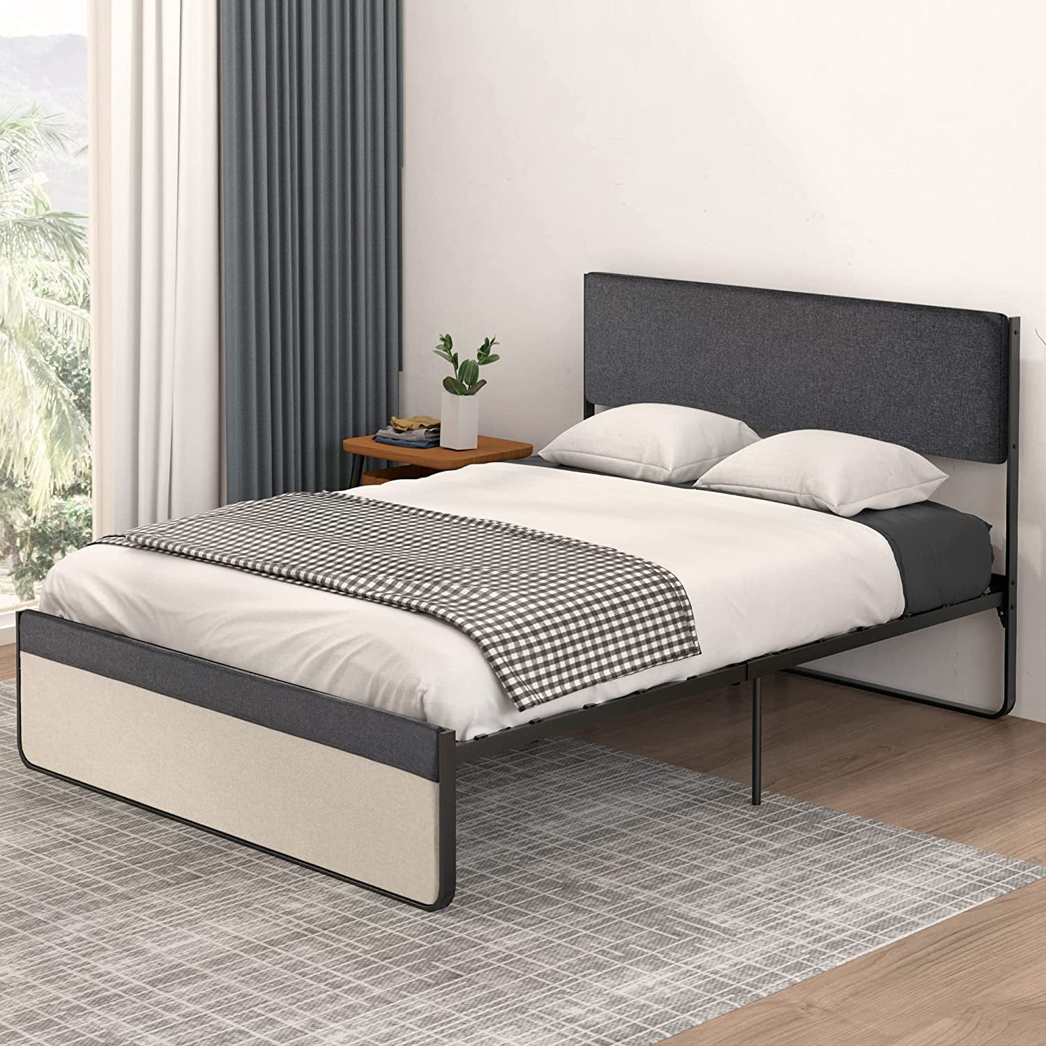 Yesfashion Modern Simple Platform Bed with Linen Upholstered Headboard ...