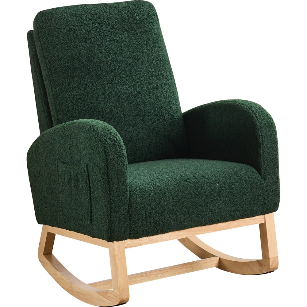 Yesfashion Nursery Rocking Chair With Side Pockets, Upholstered Modern ...