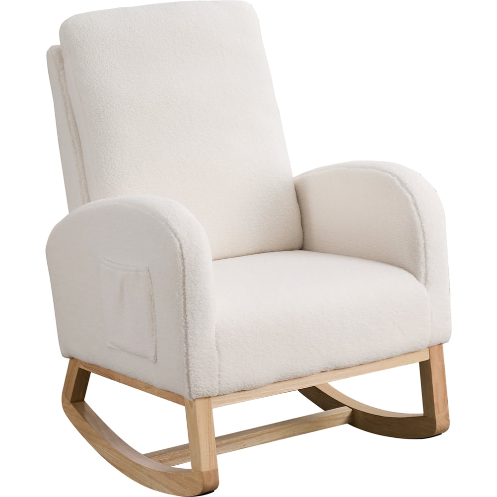 Yesfashion Nursery Rocking Chair With Side Pockets, Upholstered Modern ...