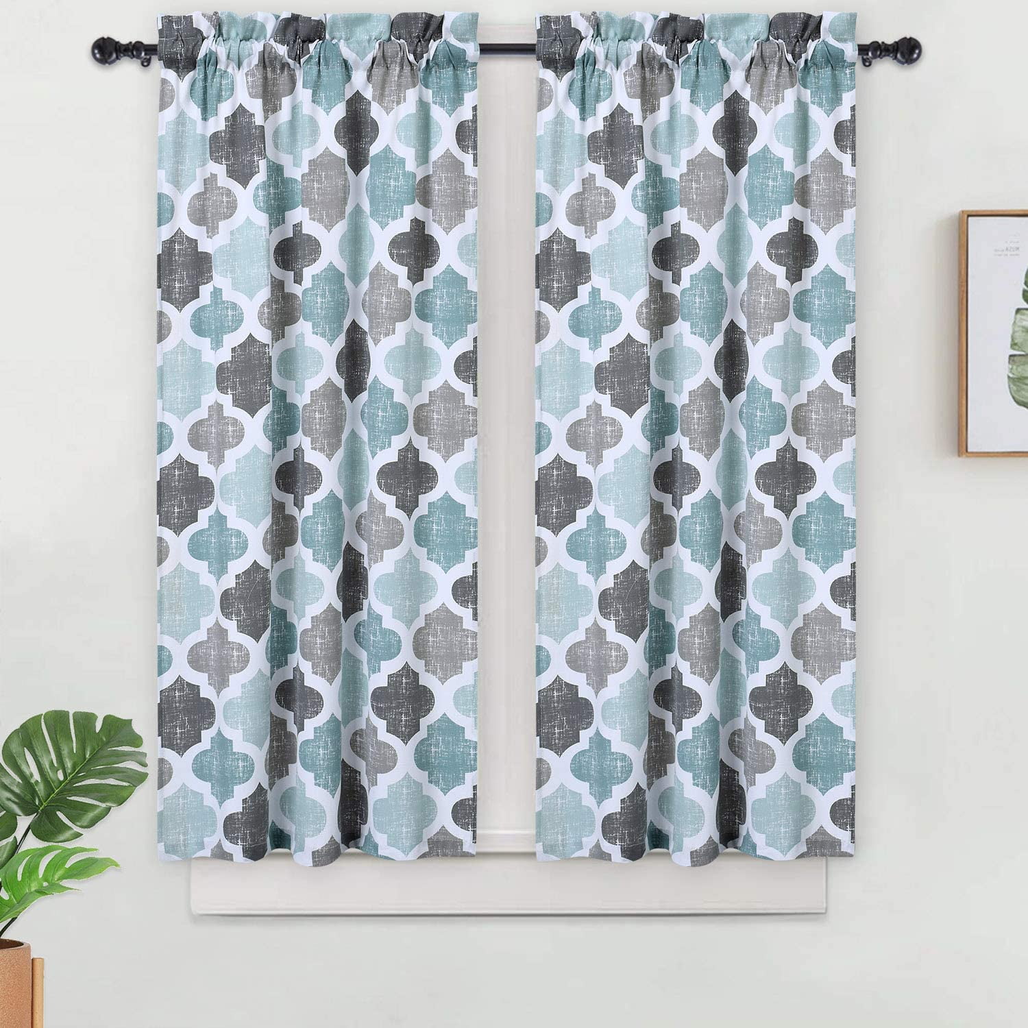 Yesfashion Quatrefoil Tier Curtains , Set of 2 Moroccan Tile Printed ...