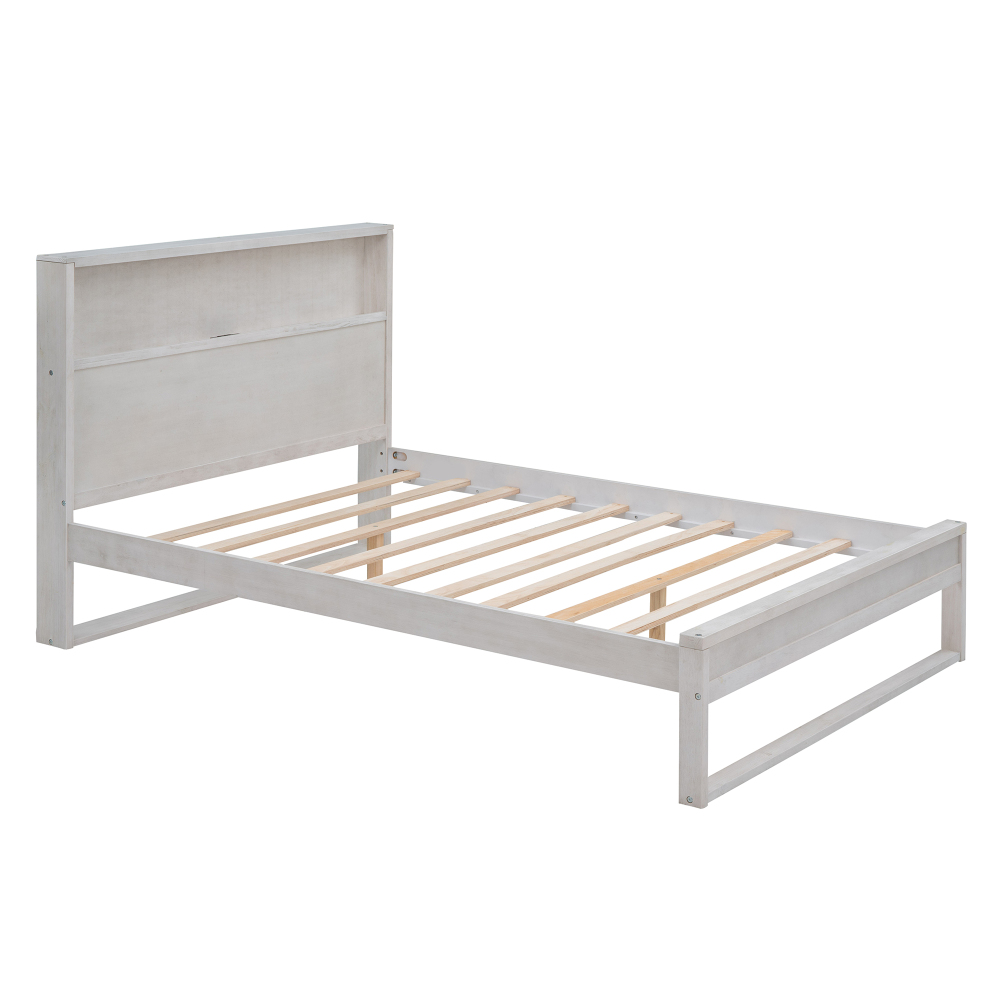 Yesfashion Queen Size Platform Bed, Wood Bed Frame with Sockets, USB ...