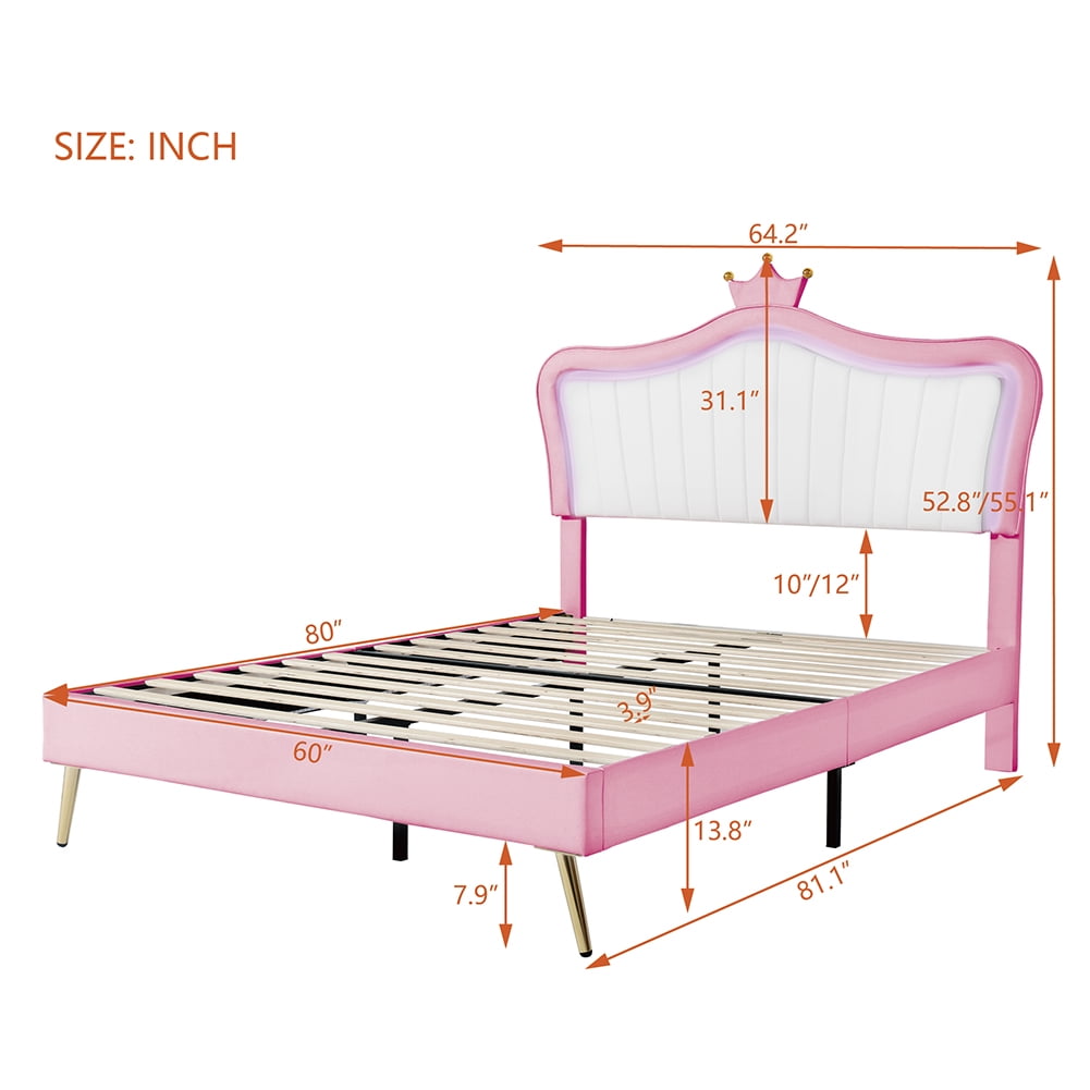Yesfashion Queen Size Upholstered Bed Frame with LED Lights Modern ...