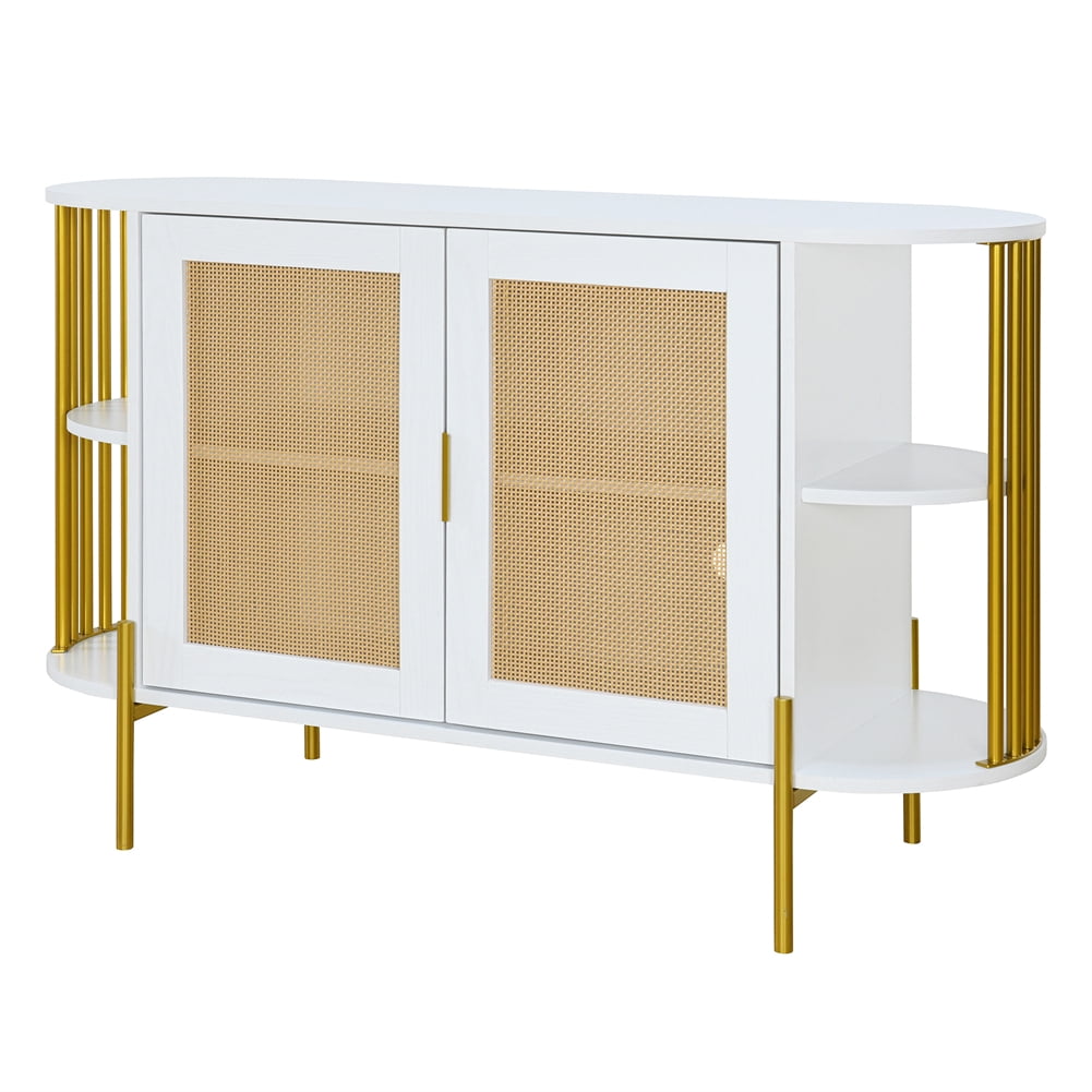 Yesfashion Rattan Storage Cabinet, Oval Sideboard Buffet Cabinet With 2 ...