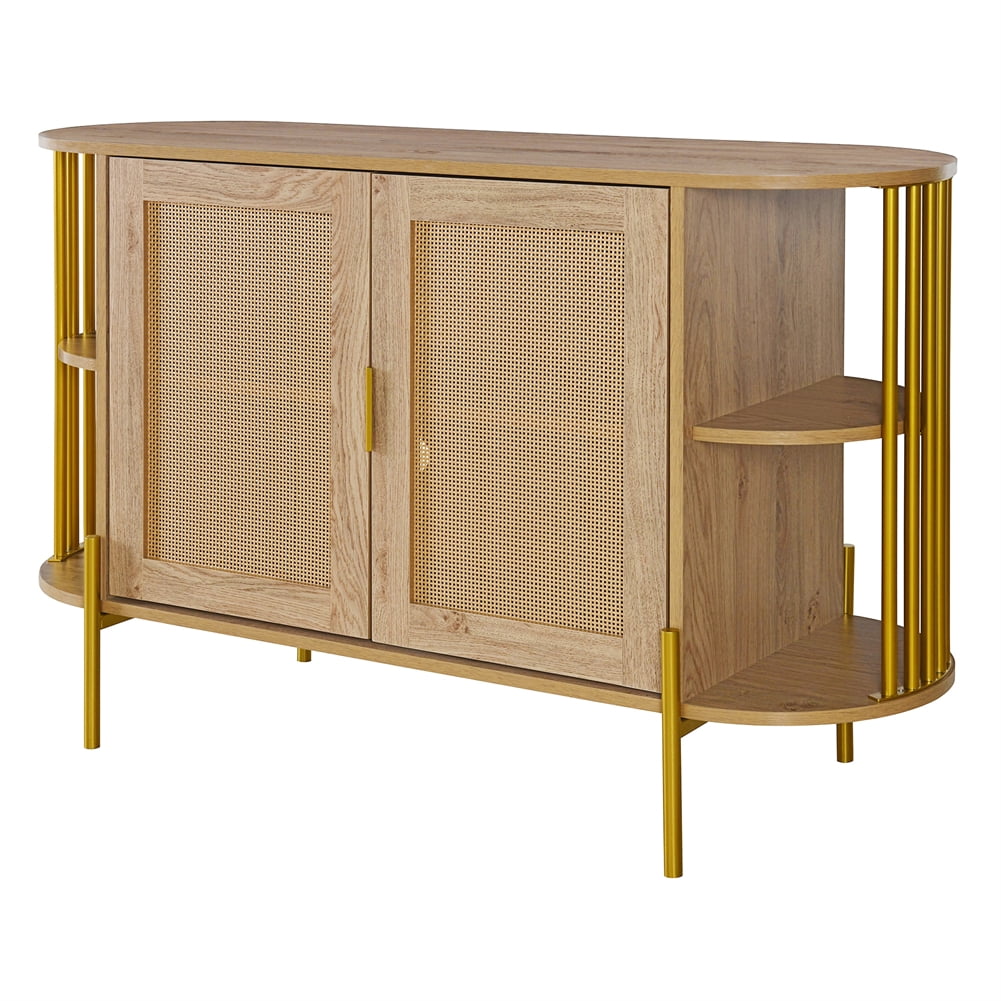 Yesfashion Rattan Storage Cabinet, Oval Sideboard Buffet Cabinet With 2 ...