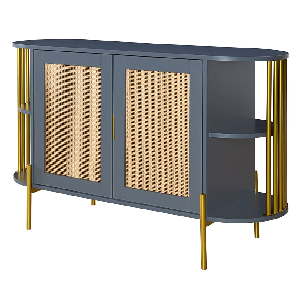 Yesfashion Rattan Storage Cabinet, Oval Sideboard Buffet Cabinet With 2 ...