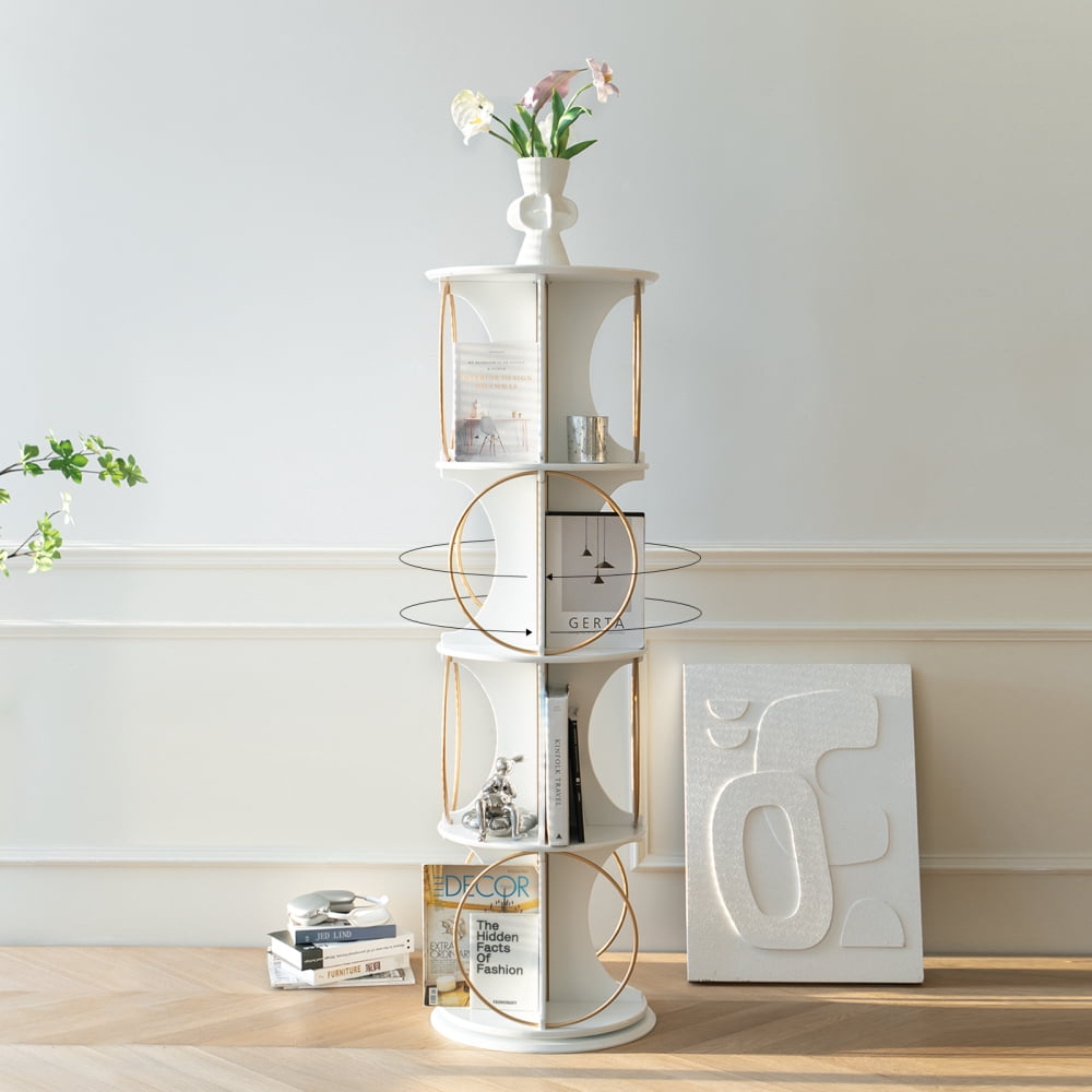 RONSHIN Rotating Bookshelf Tower, 360 Display 4-Tier Rotating Bookcase ...