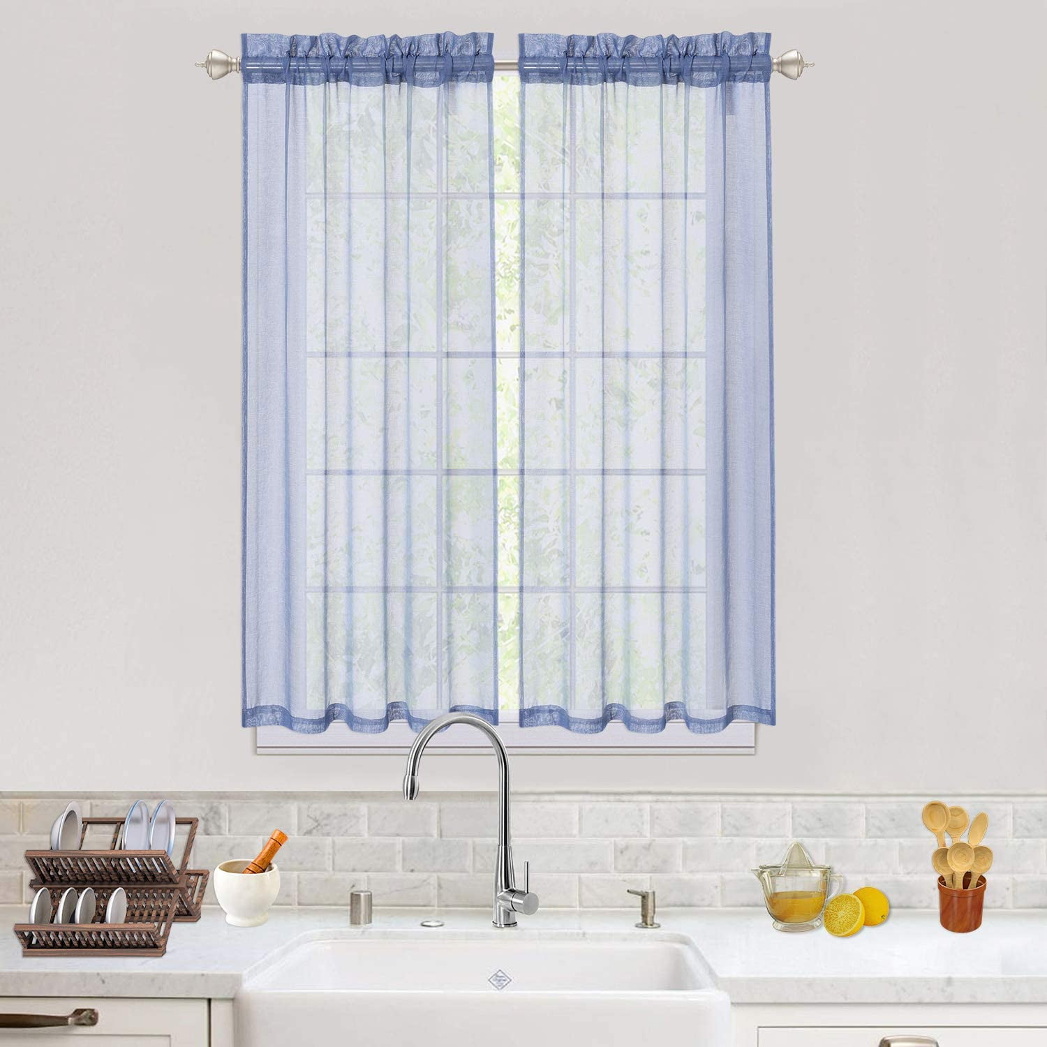 Yesfashion Sheer Curtain Tiers, Rod Pocket Sheer Kitchen Curtains Half ...