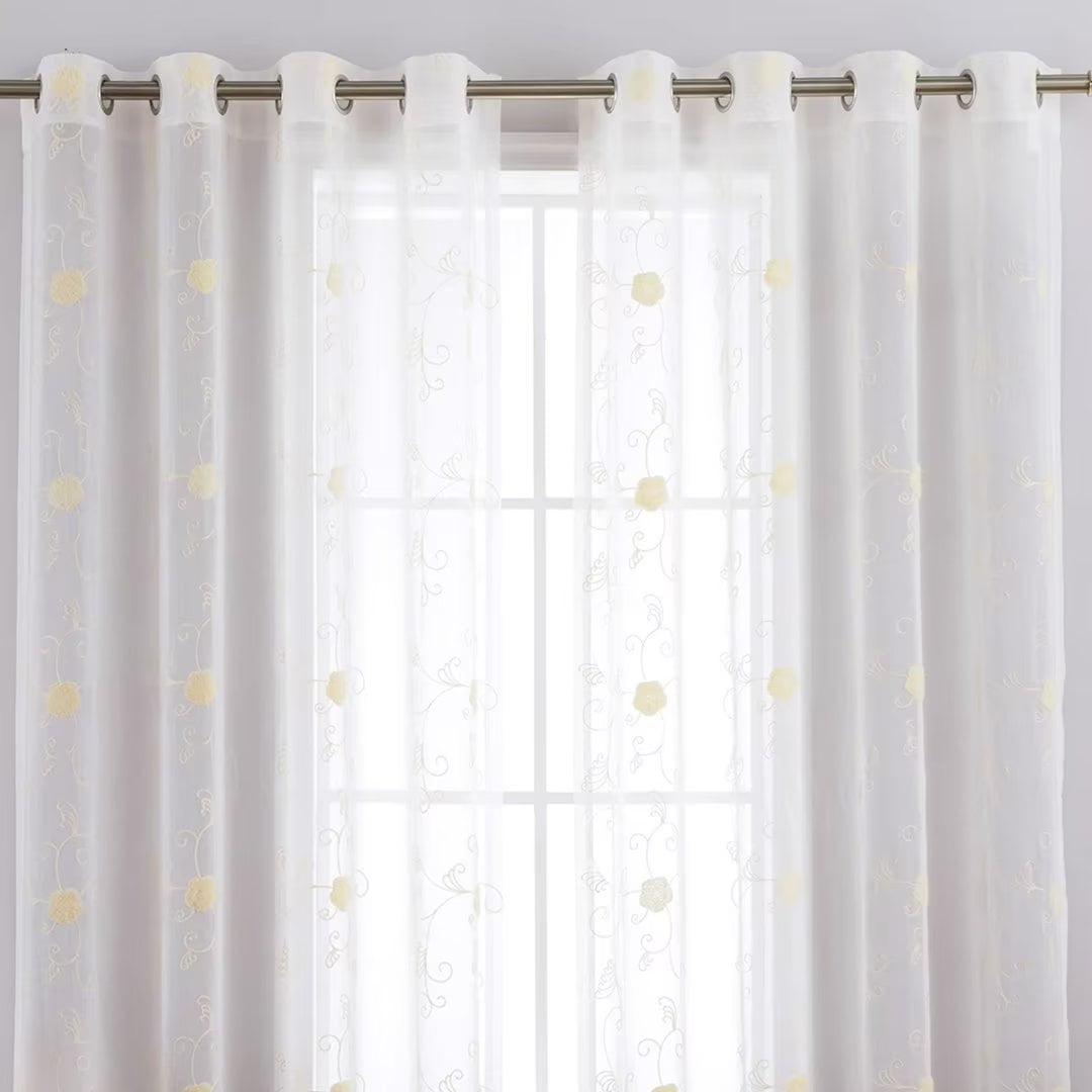 Yesfashion Sheer Curtains Floral Embroidered Window Curtain Grommet ...