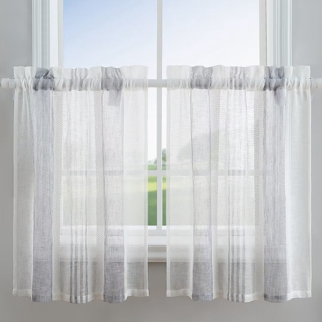 Yesfashion Sheer Kitchen Curtain Faux Linen Textured Farmhouse Cafe ...
