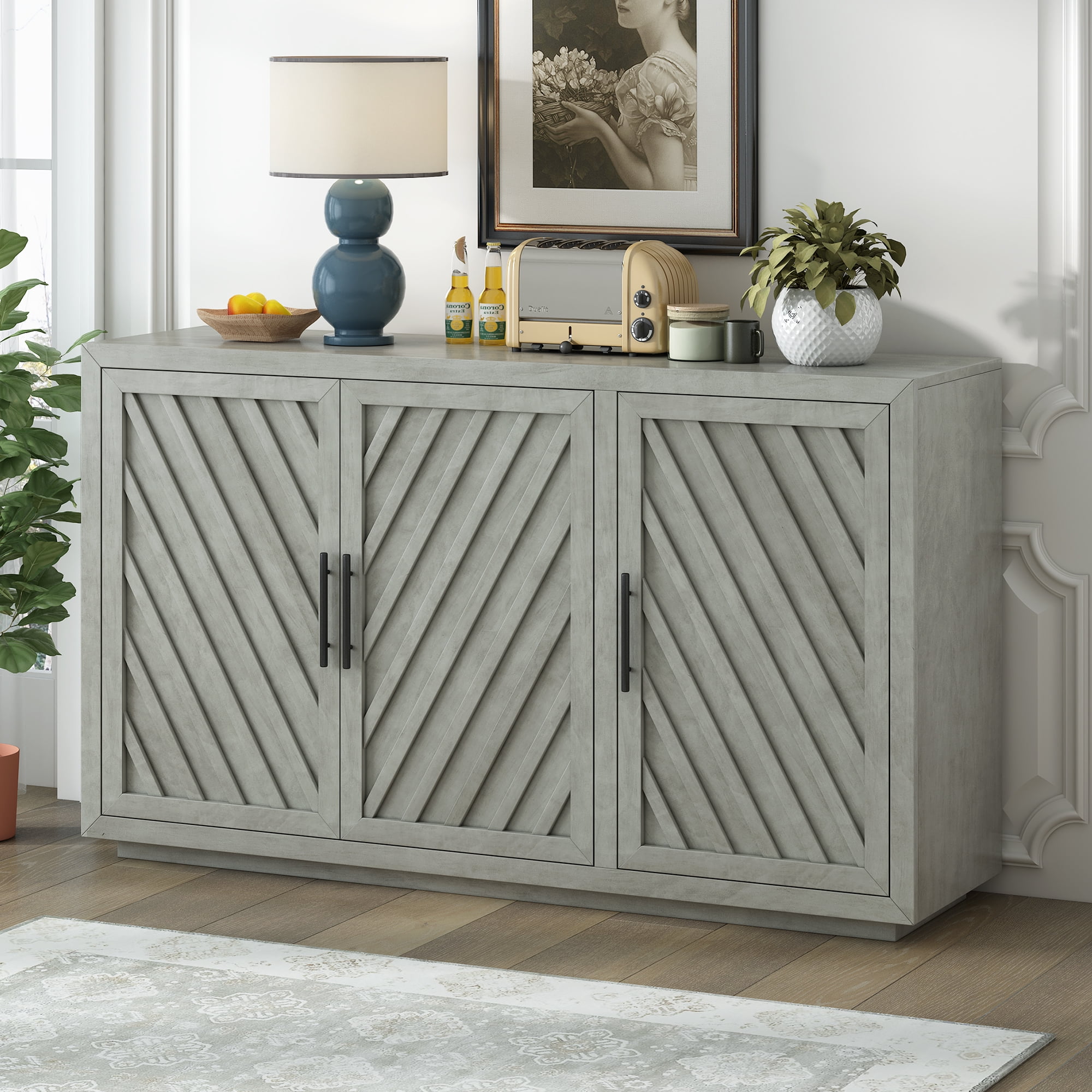 Yesfashion Sideboard Buffet Cabinet,Kitchen Pantry Storage Cabinet with ...