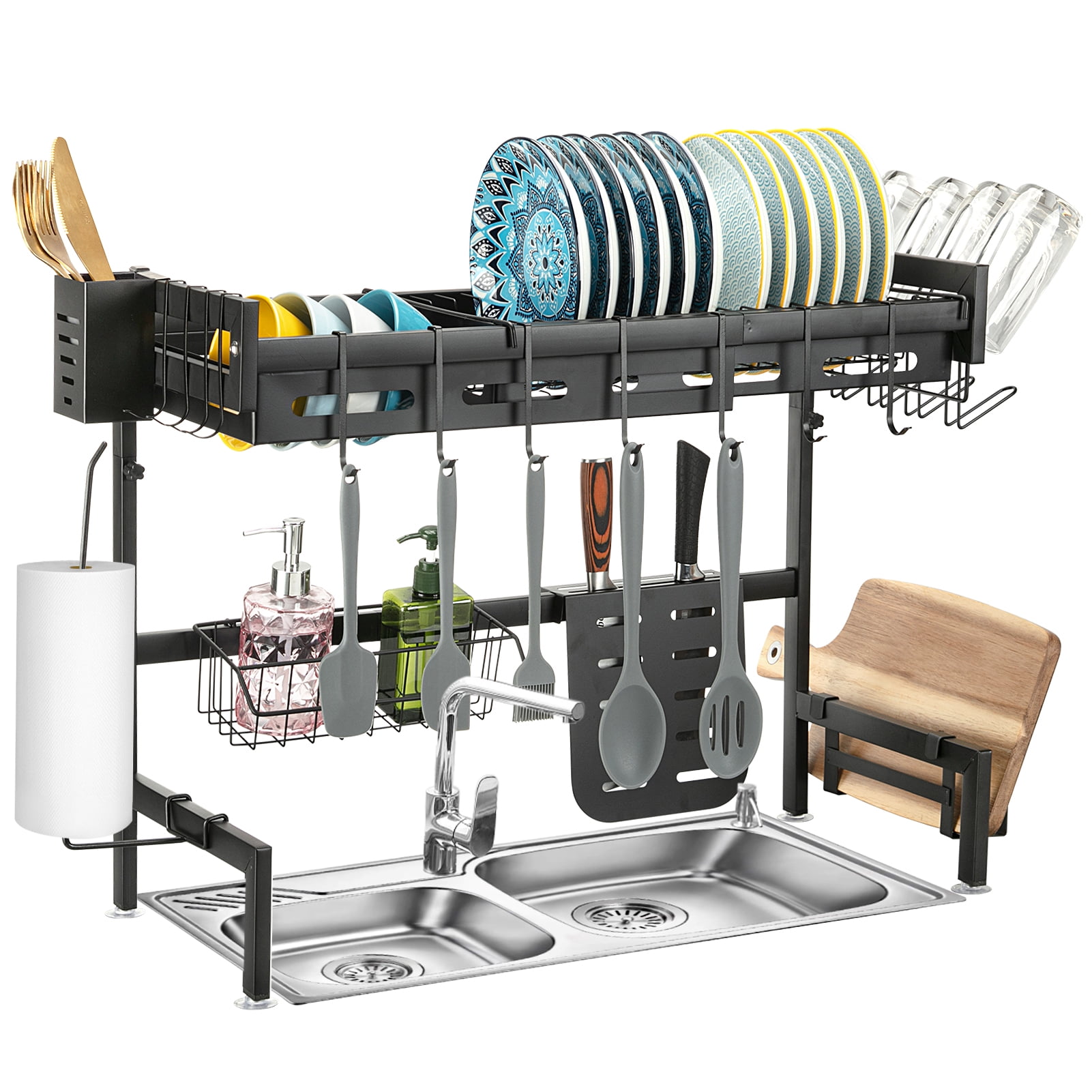 Yesfashion Over Sink Dish Drying Rack, 2 Tier Adjustable Stainless ...
