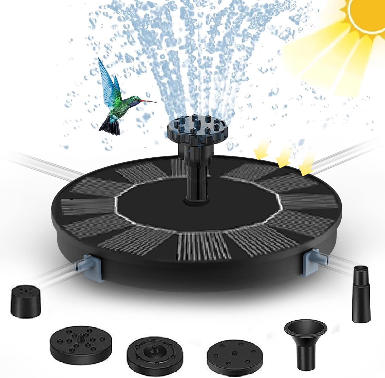 Yesfashion Solar Powered Bird Bath Fountain for Birdbath with 6 Nozzles ...