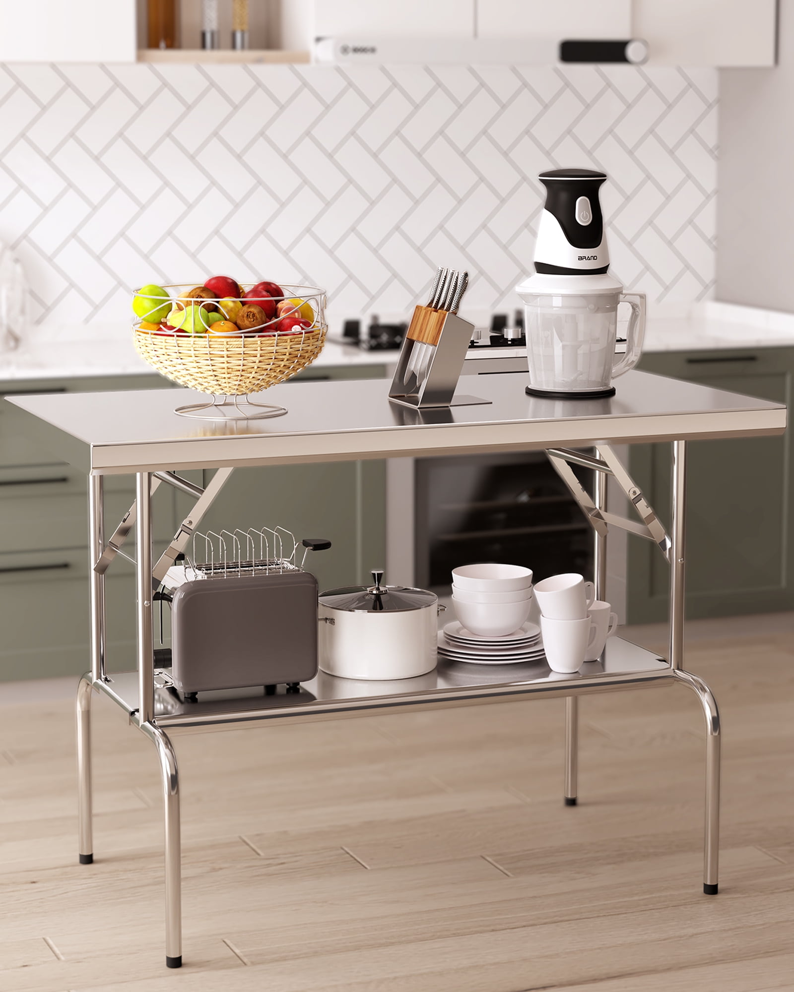 Stainless Steel 48 x24 Folding Table with Metal Top NSF Certified Heavy Duty for Home Restaurant Hotel Walmart