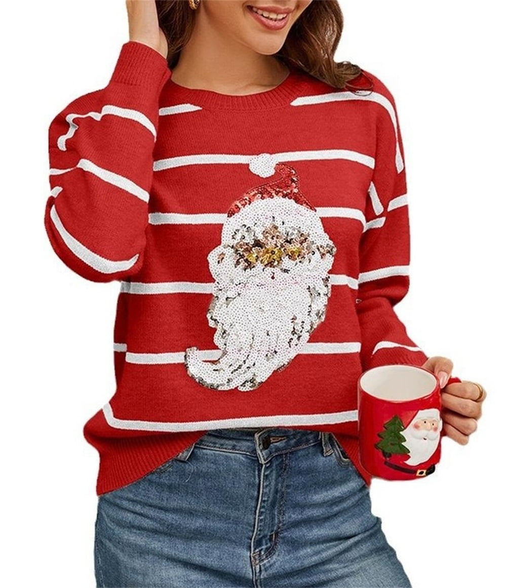 Yesfashion Sweaters for Women 2025 Christmas Crewneck Striped Cute Fall ...