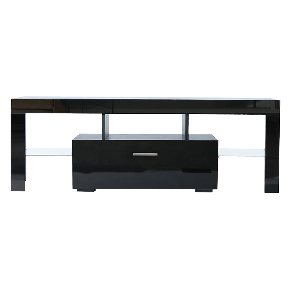 Yesfashion TV Stand, Entertainment Center with Remote Control LED Light Belt, with Storage ...