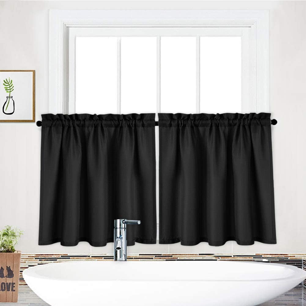 Yesfashion Tier Curtains, 2 Pieces Waffle Weave Textured Short ...