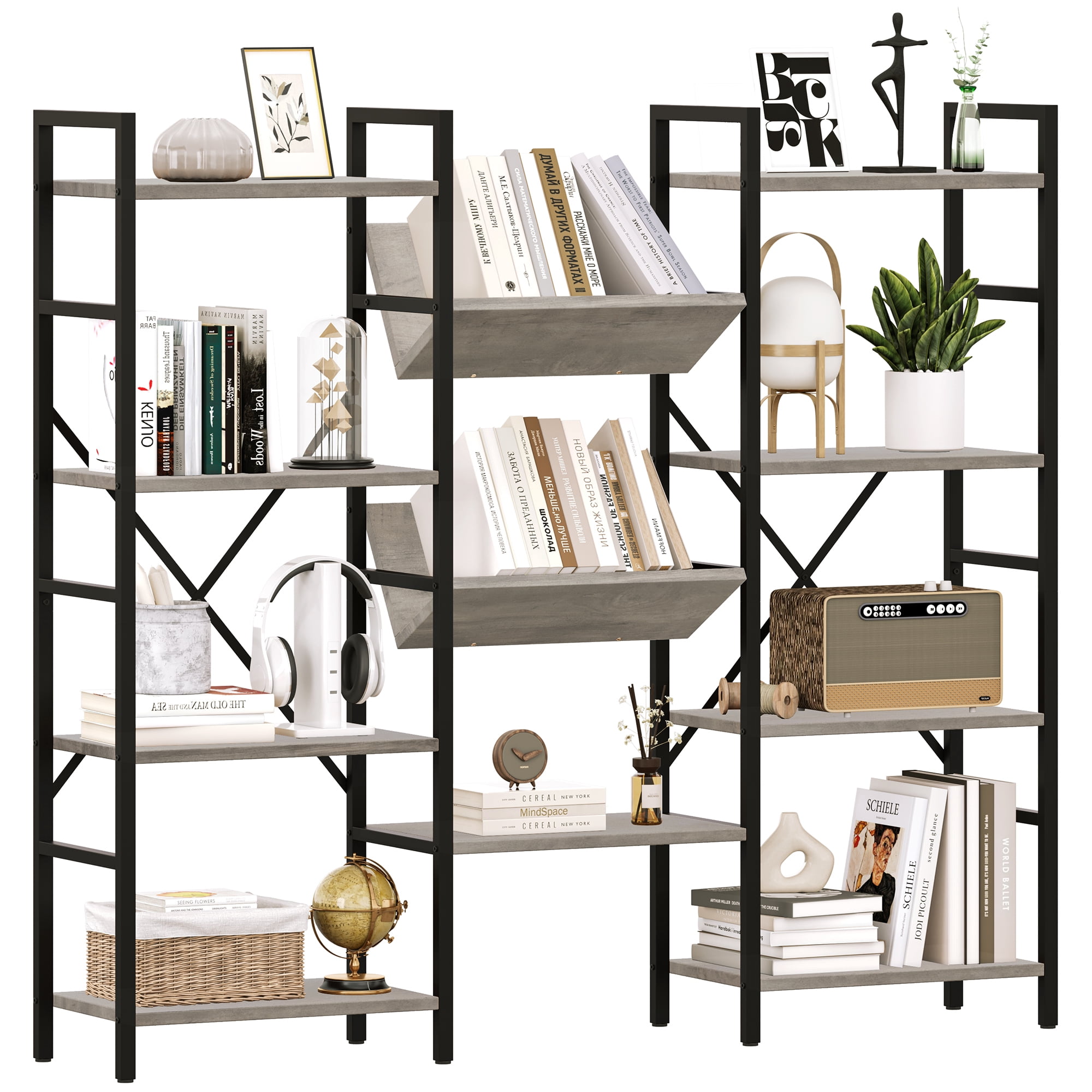 Yesfashion Triple Wide 4 Tier Book Shelf, Tall Bookshelf with Open ...