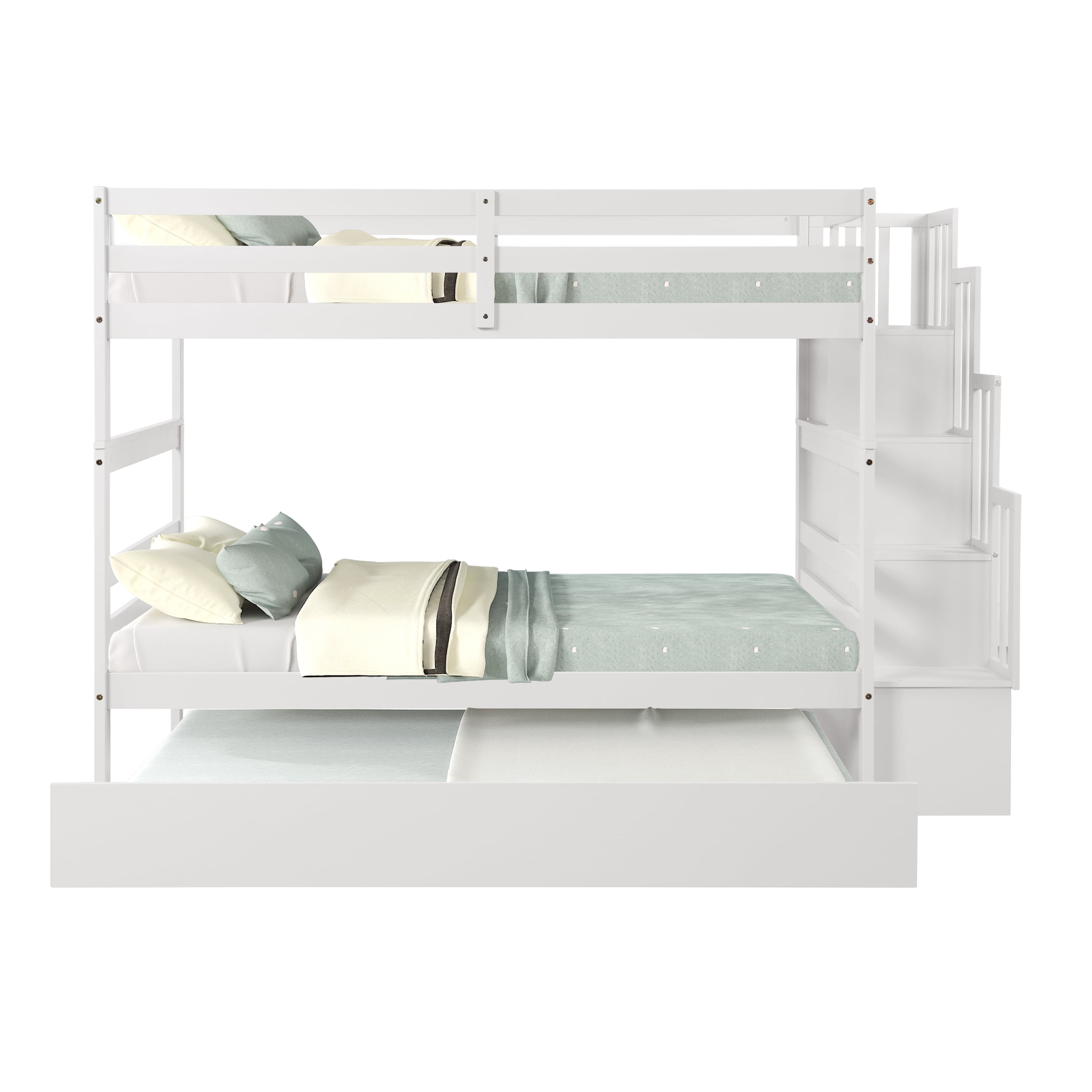 Yesfashion Twin Over Twin Bunk Beds Frame Solid Wood Triple Bunk Bed ...