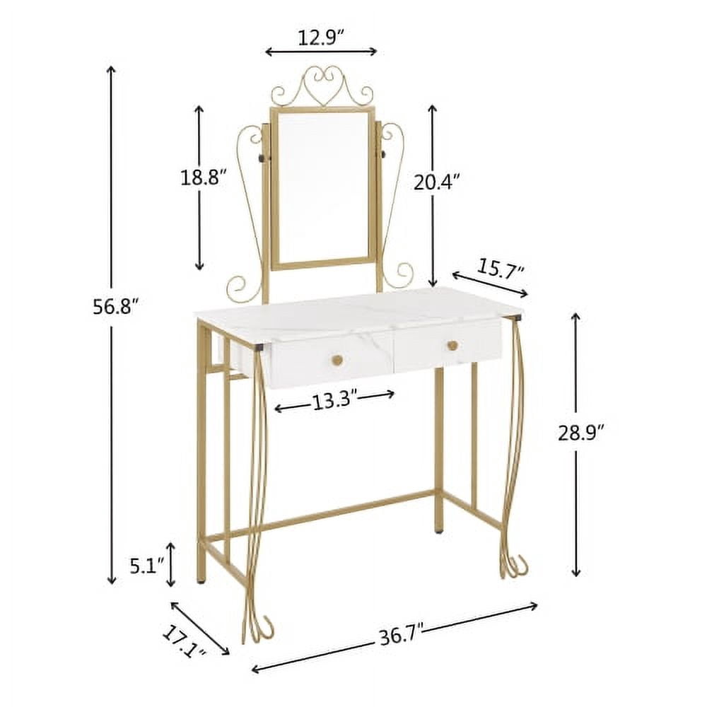 Yesfashion Vintage Vanity Mirror Table Set, Stylish Retro Makeup Desk ...