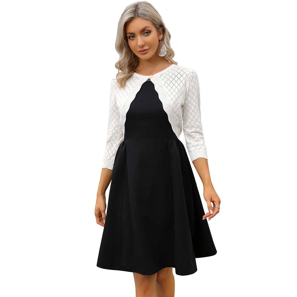 Yesfashion Women's 3/4 Sleeve Cropped Cardigans Elegant Crochet Open ...