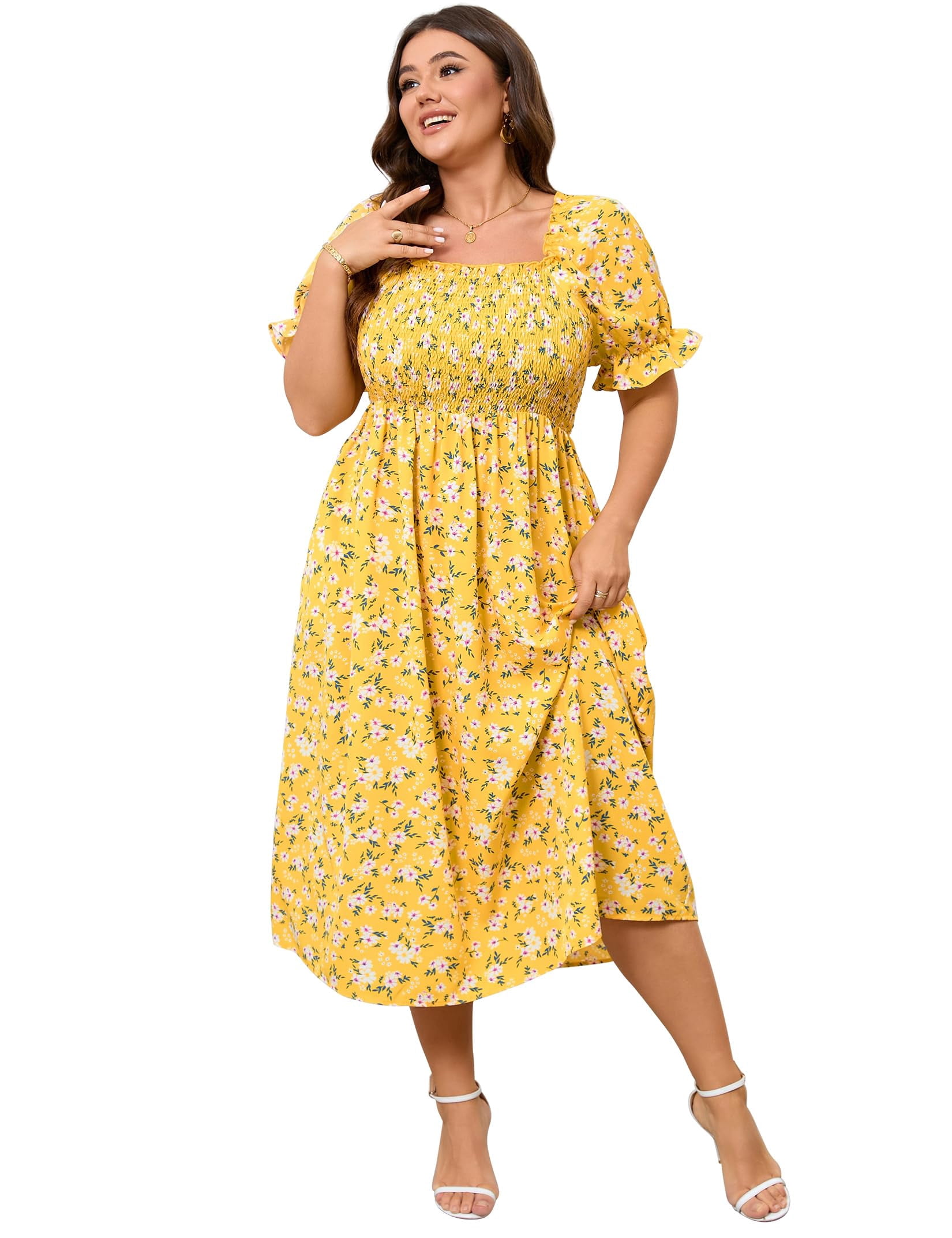 Yesfashion Women's Summer Casual Dresses 2025 Spring Puff Sleeve Square ...