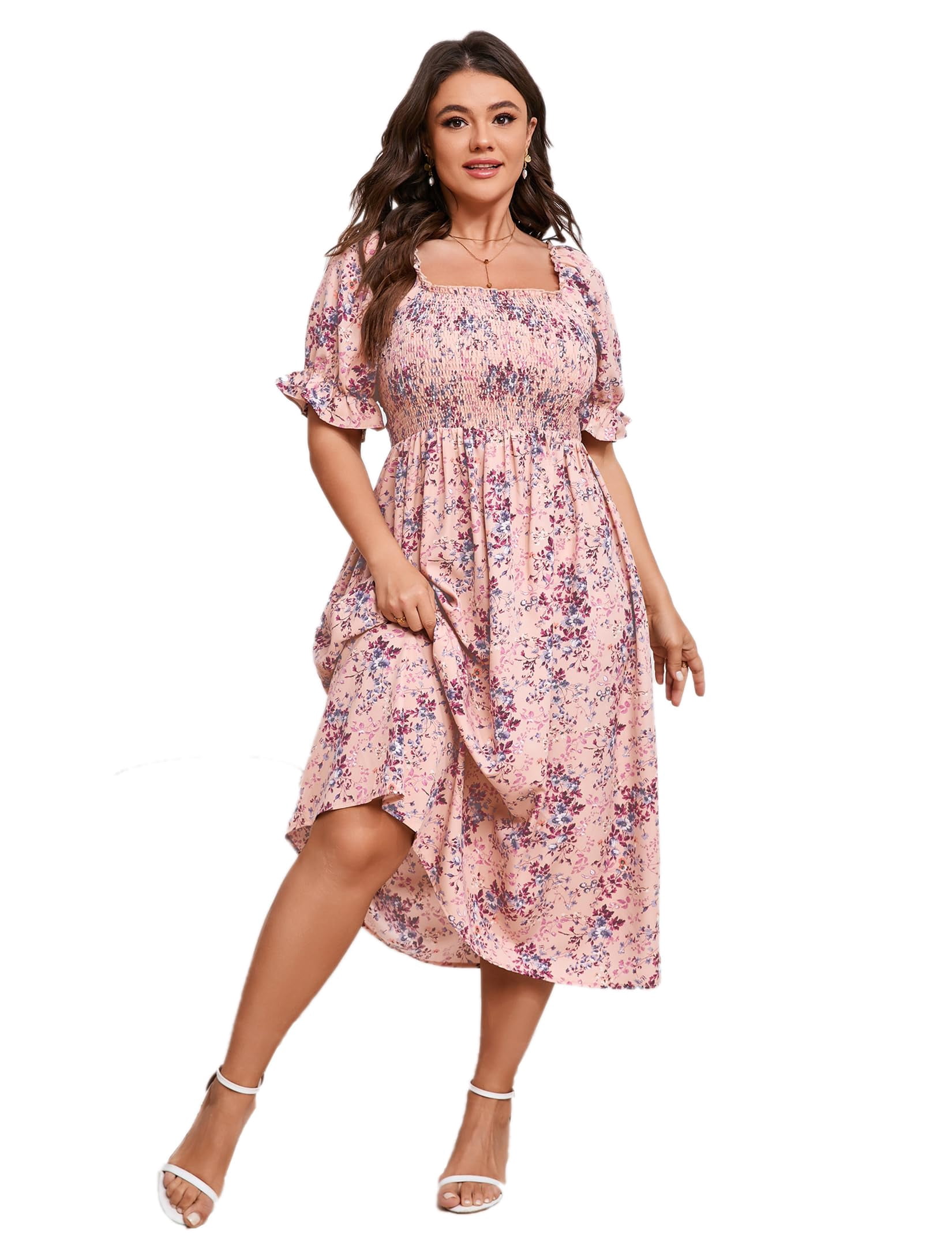 Yesfashion Women's Summer Casual Dresses 2025 Spring Puff Sleeve Square ...