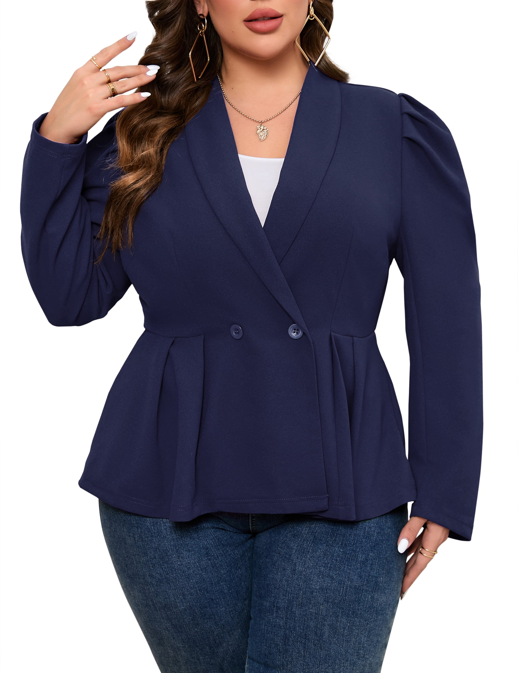 Yesfashion Womens Plus Size Blazer Long Sleeve Notch Lapel Casual Work ...
