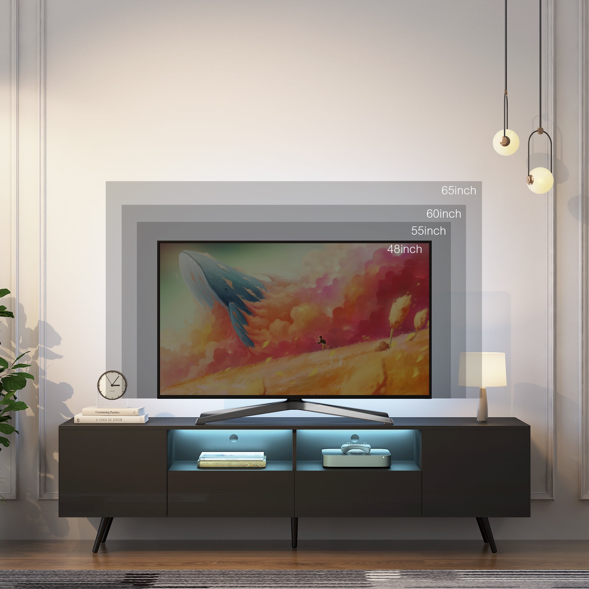 Yesfshion 16 Colors LED TV Stand with Remote Control Cable Management ...