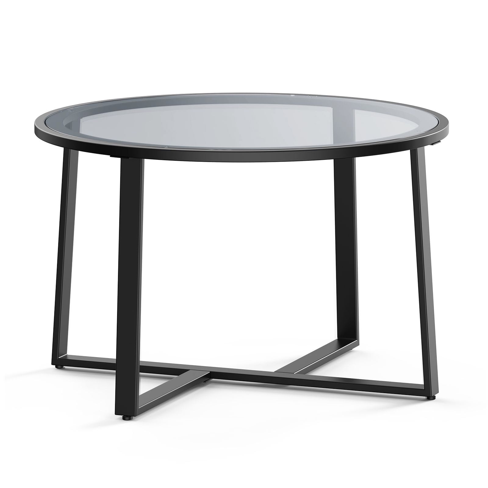 Yesfshion 27.6" Round Coffee Table Tempered Glass Surface Metal Frame ...