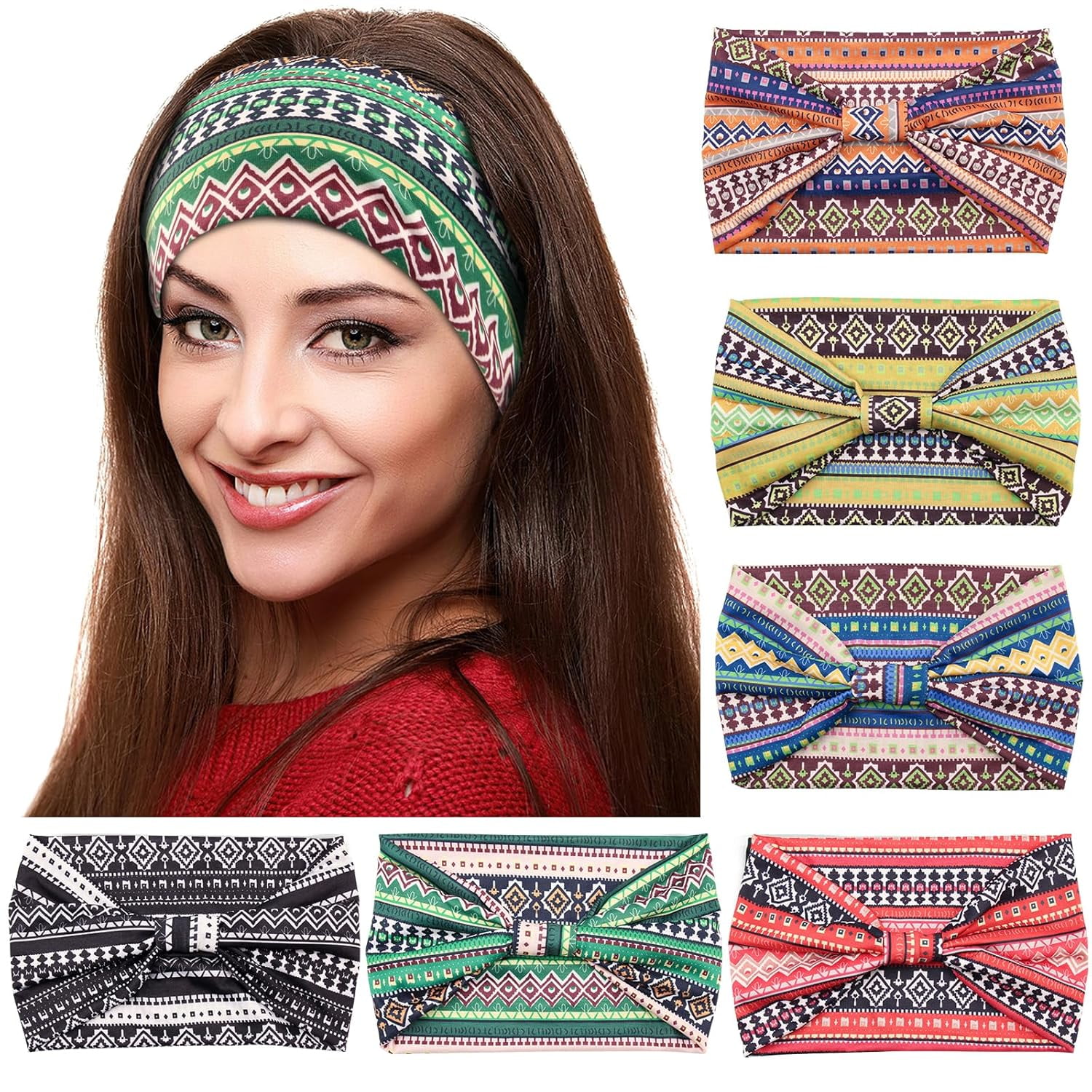 Yeshan Wide Headbands for Women Non Slip Boho Headbands Elastic Tie dye ...
