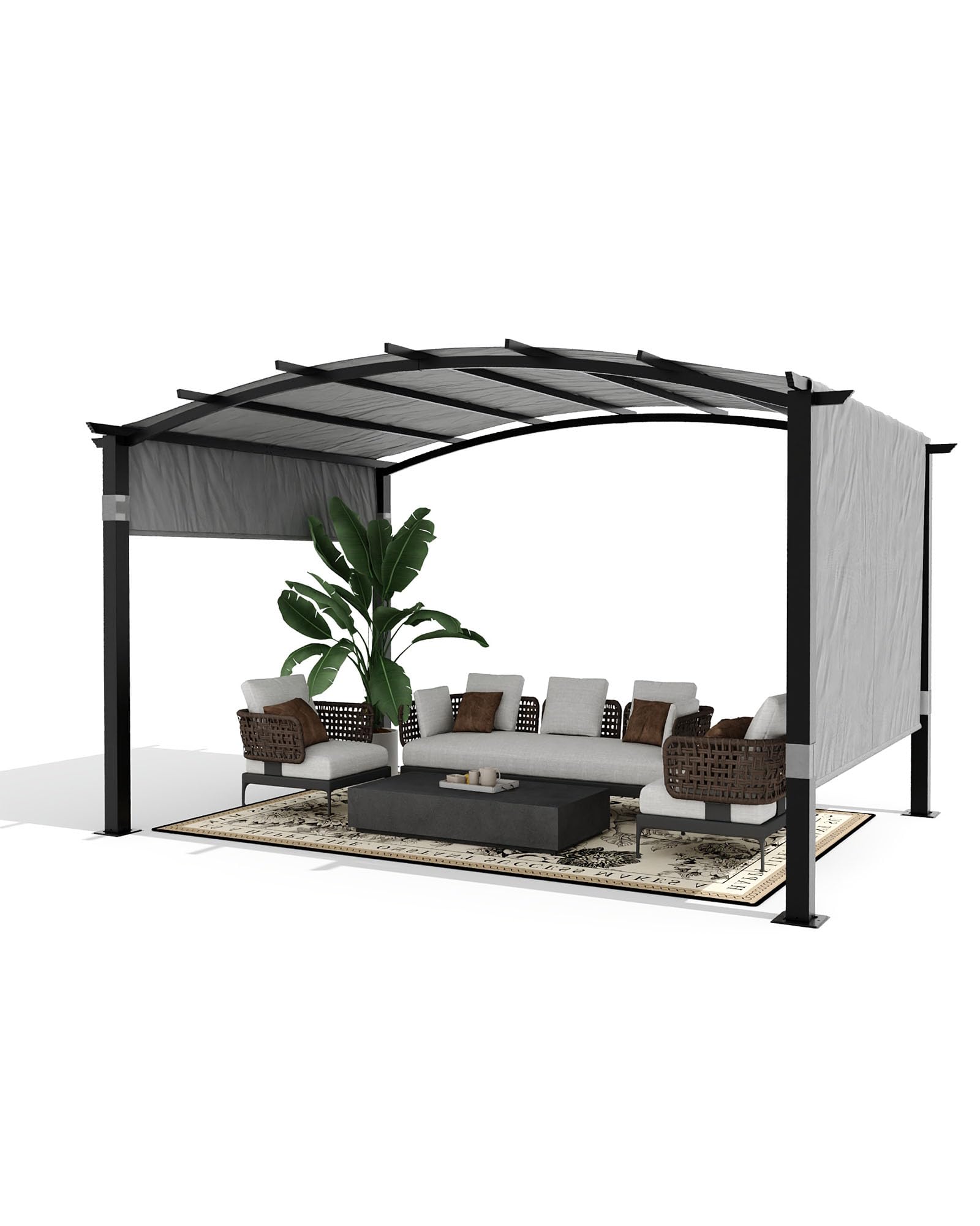 Yeshouse 12*9FT Outdoor Arched Pergola, Heavy-Duty Aluminum Patio ...