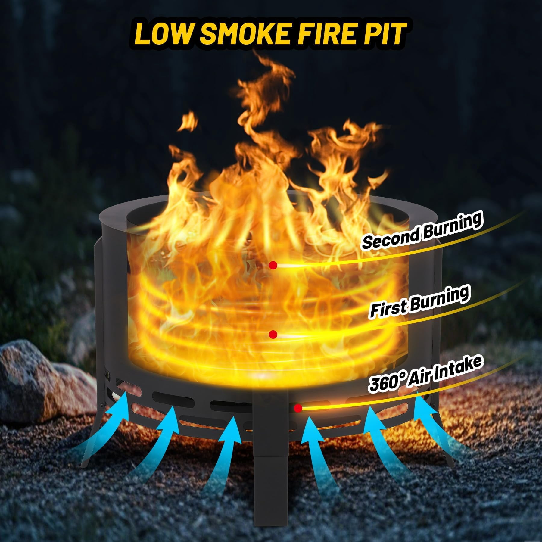 Yeshouse 26-Inch Portable Smokeless Fire Pit with Fire Poker ...