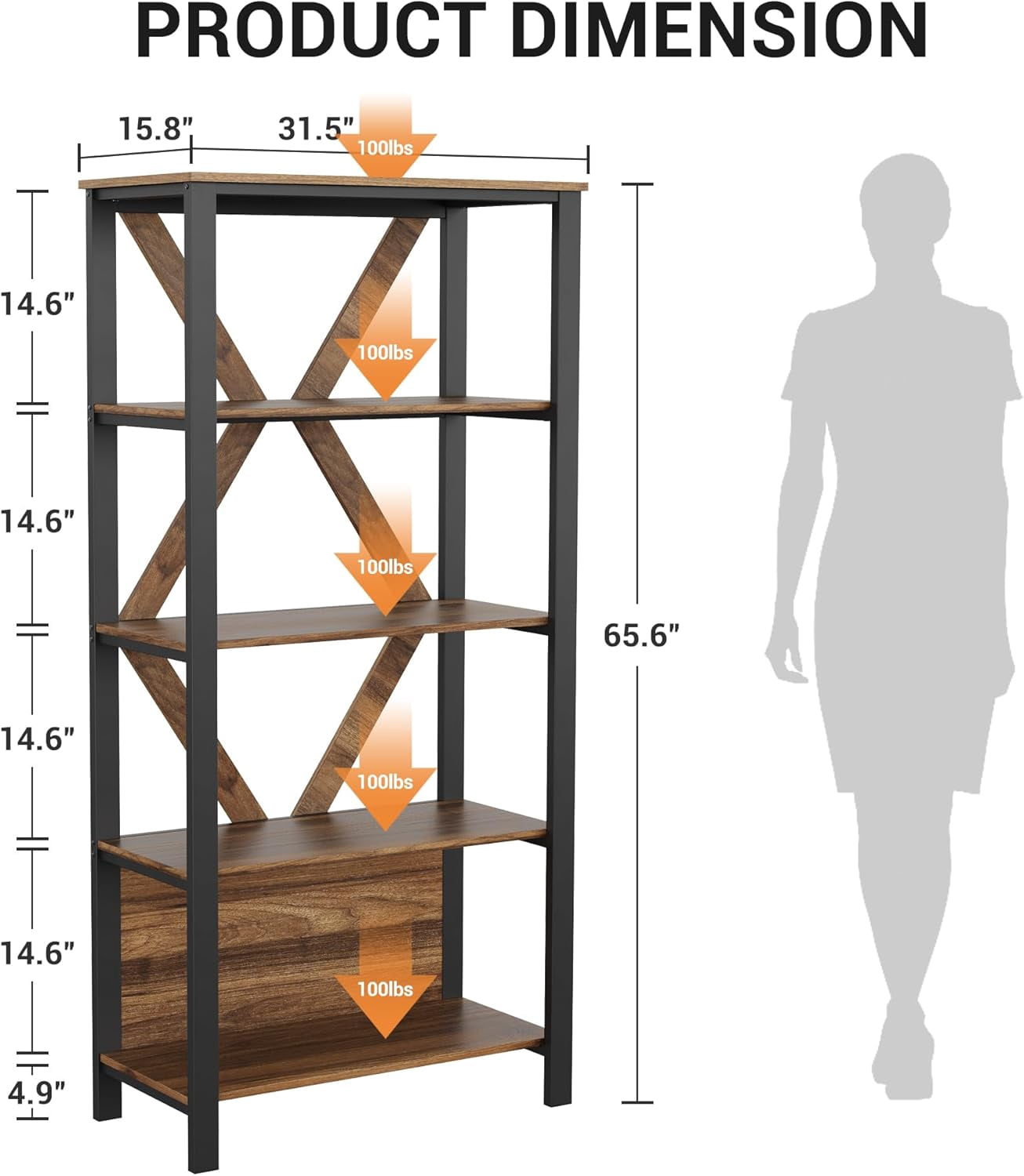 Yeshouse 4 Tier Industrial Bookshelf with LED Lights Metal Display Book ...