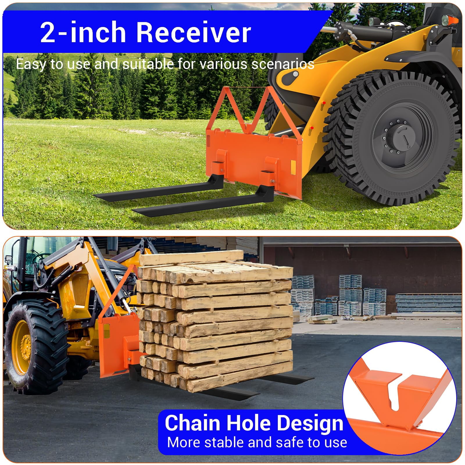 Yeshouse 46" Heavy Duty Tractor Pallet Forks, 2600lbs Capacity Skid ...