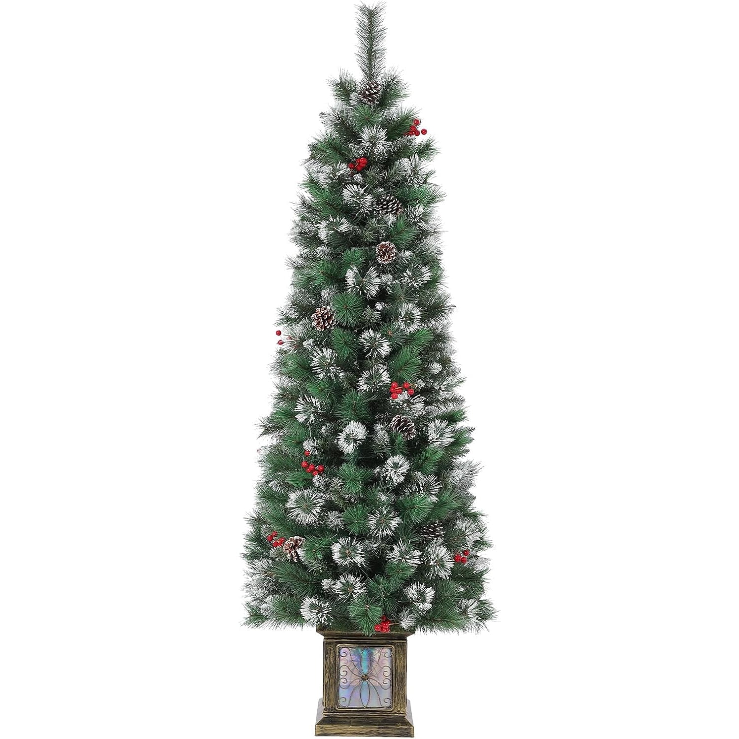 Yeshouse 6FT Potted Pre-lit Christmas Tree, Artificial Xmas Tree with ...