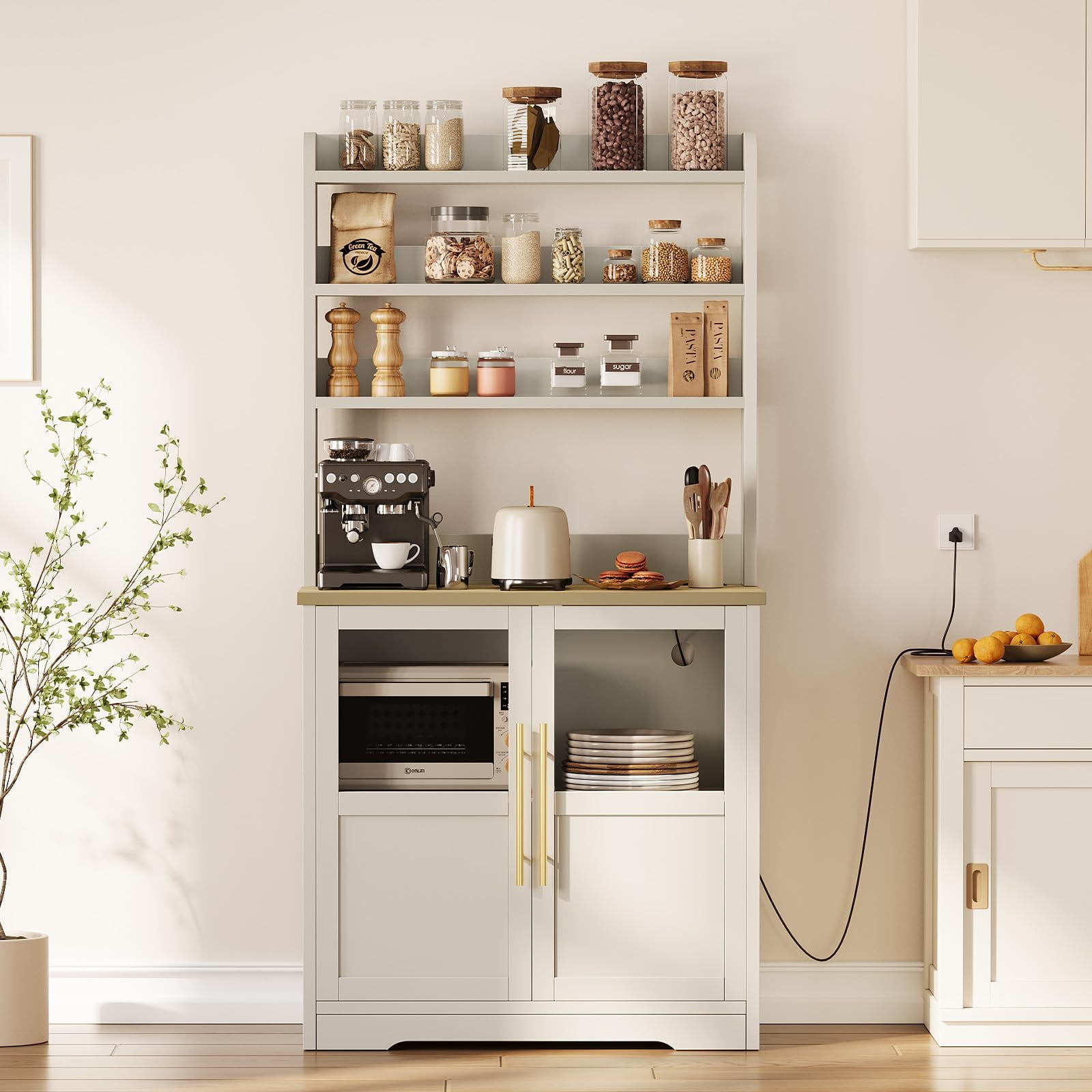 Yeshouse Bakers Rack with Storage and Power Hub - Versatile Microwave ...