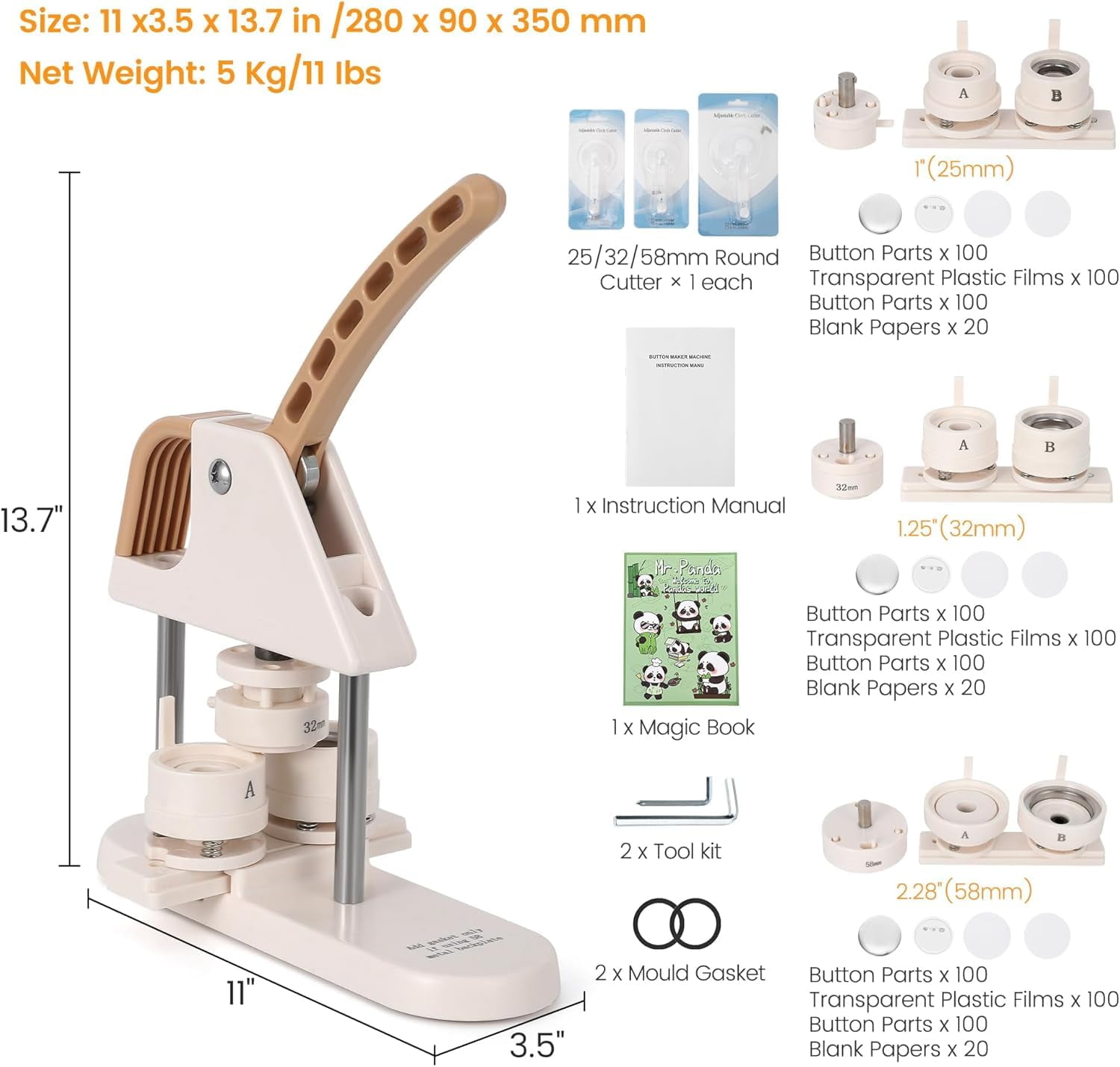 Yeshouse Button Maker Machine 58mm 3rd Gen, 100pcs Button Parts ...