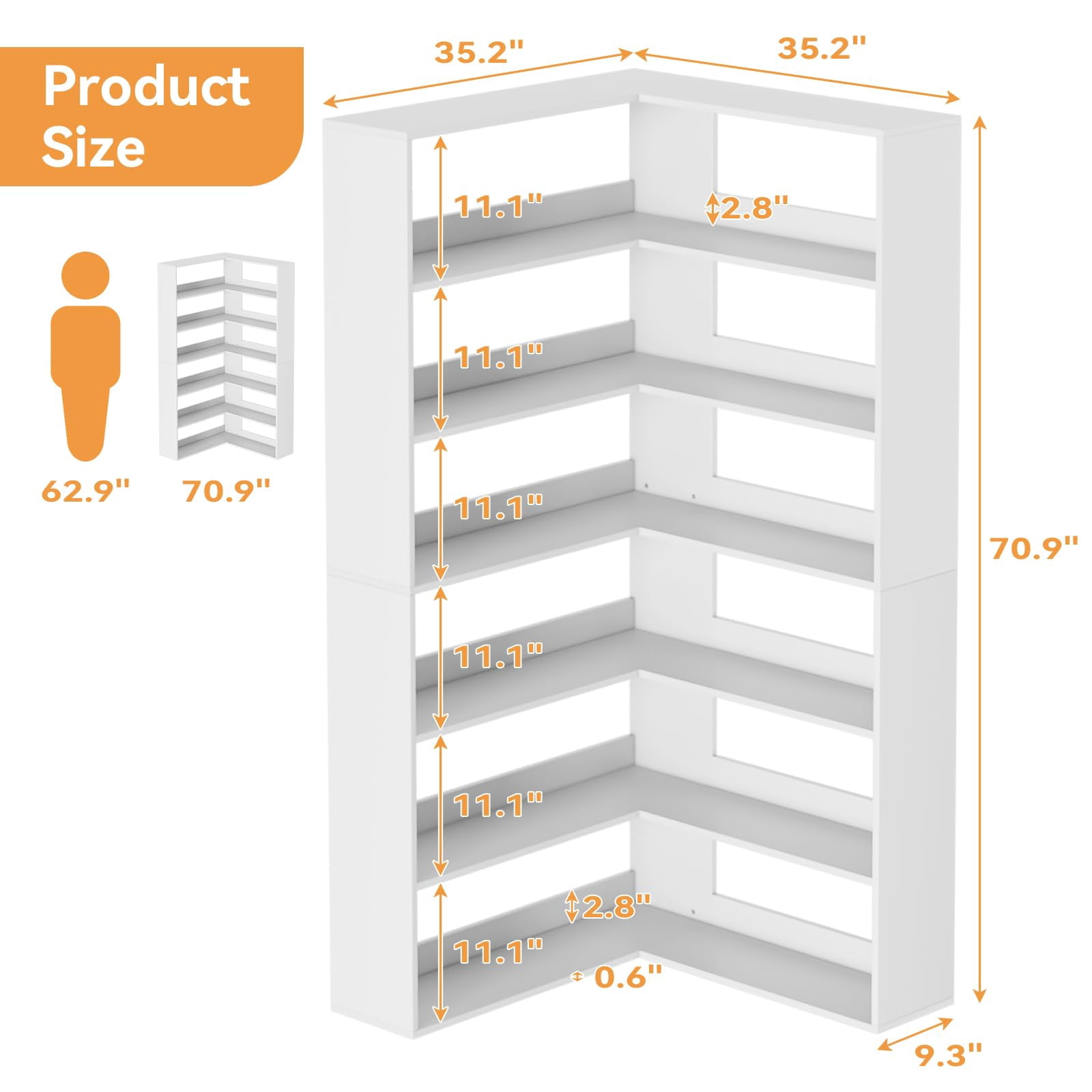 Yeshouse Corner Book Shelf, 6-Tier Tall Corner Bookcase with Baffles, L ...