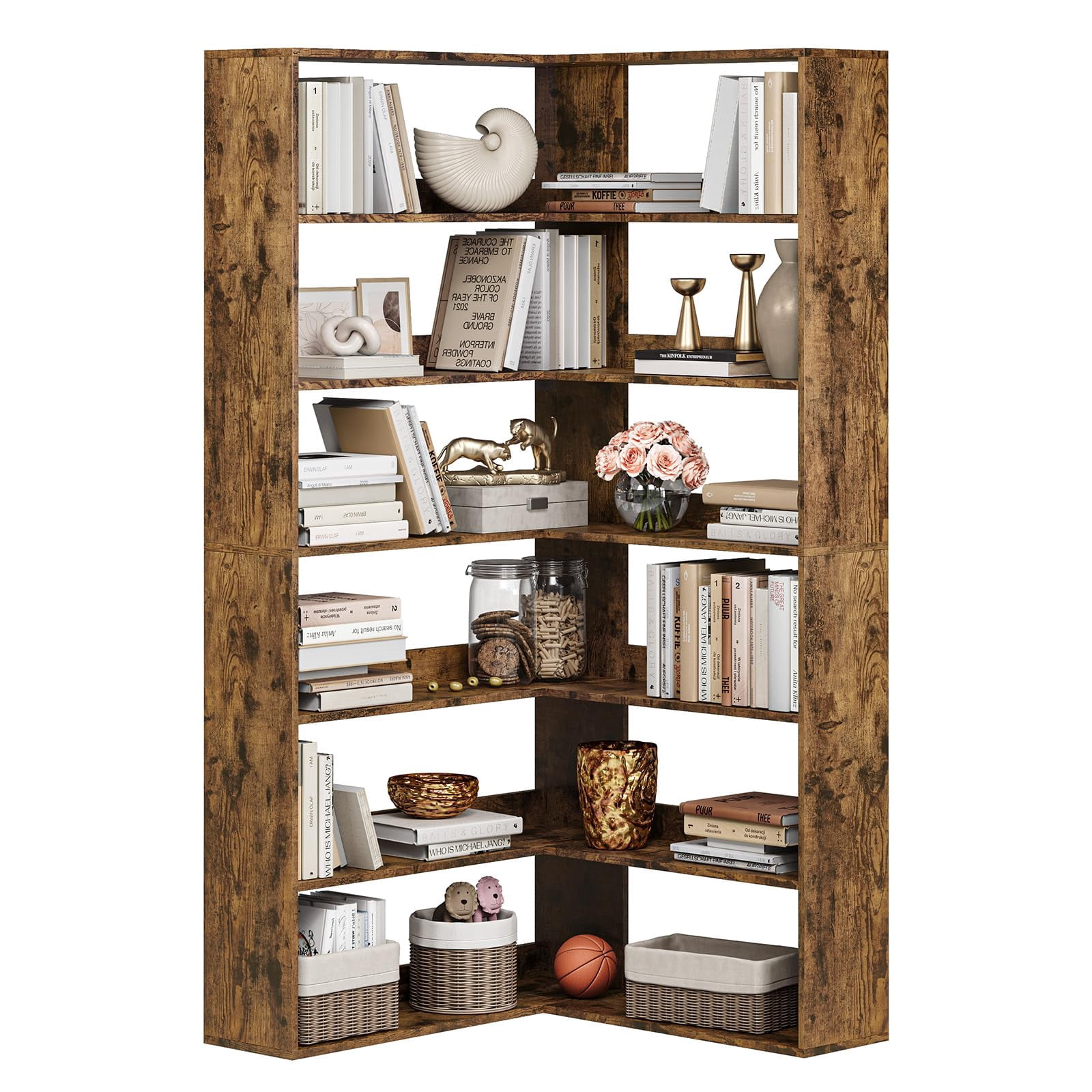 Yeshouse Corner Book Shelf, 6-Tier Tall Corner Bookcase with Baffles, L ...