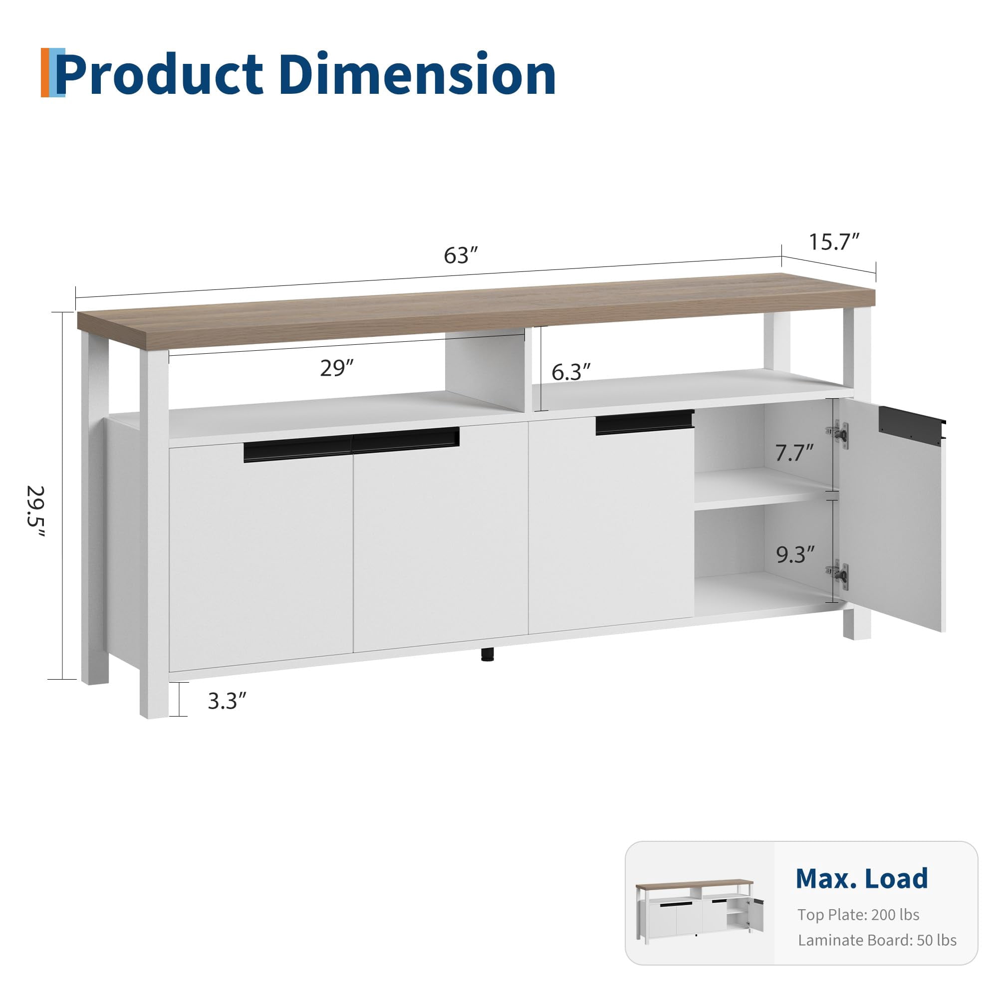 Yeshouse Farmhouse TV Stand for TVs up to 70 Inch, 63 Inch Long ...
