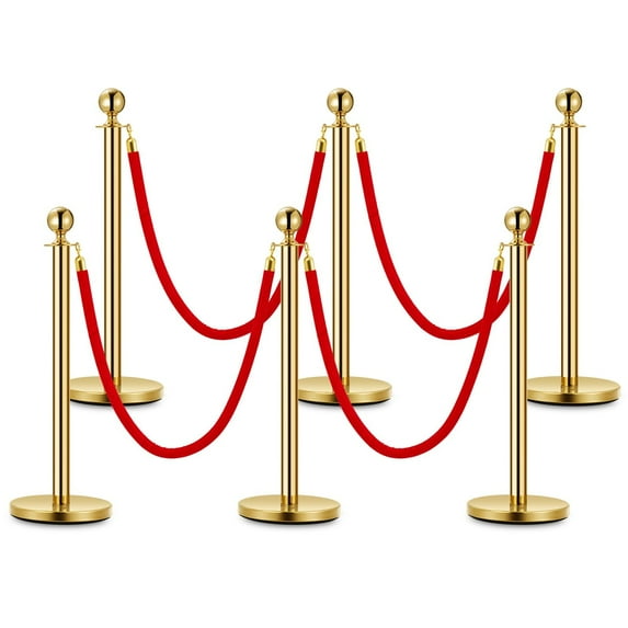 Yeshouse Gold Stanchion Post Queue Set, 38" Safety Barriers with Red ...