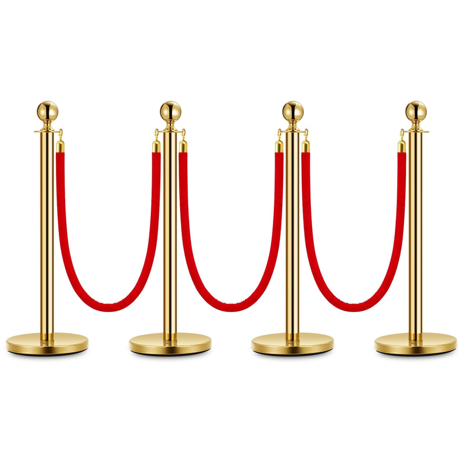 Yeshouse Gold Stanchion Post Queue Set, 38" Safety Barriers with Red ...