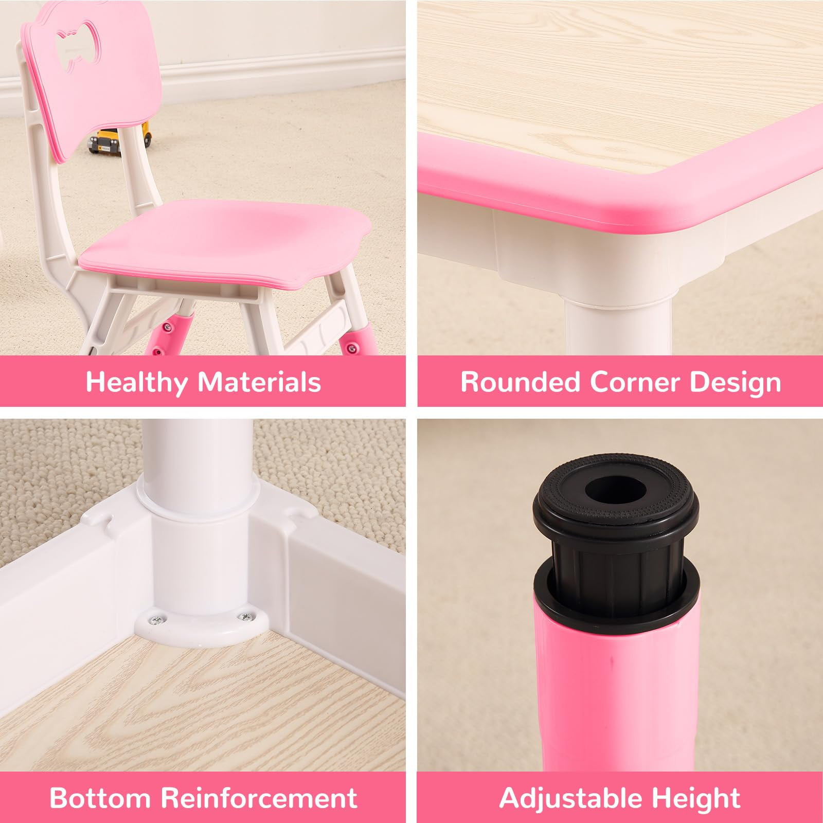 Yeshouse Kids Table and 4 Chairs Set with Graffiti Desktop and Non-Slip Legs, Height Adjustable ...