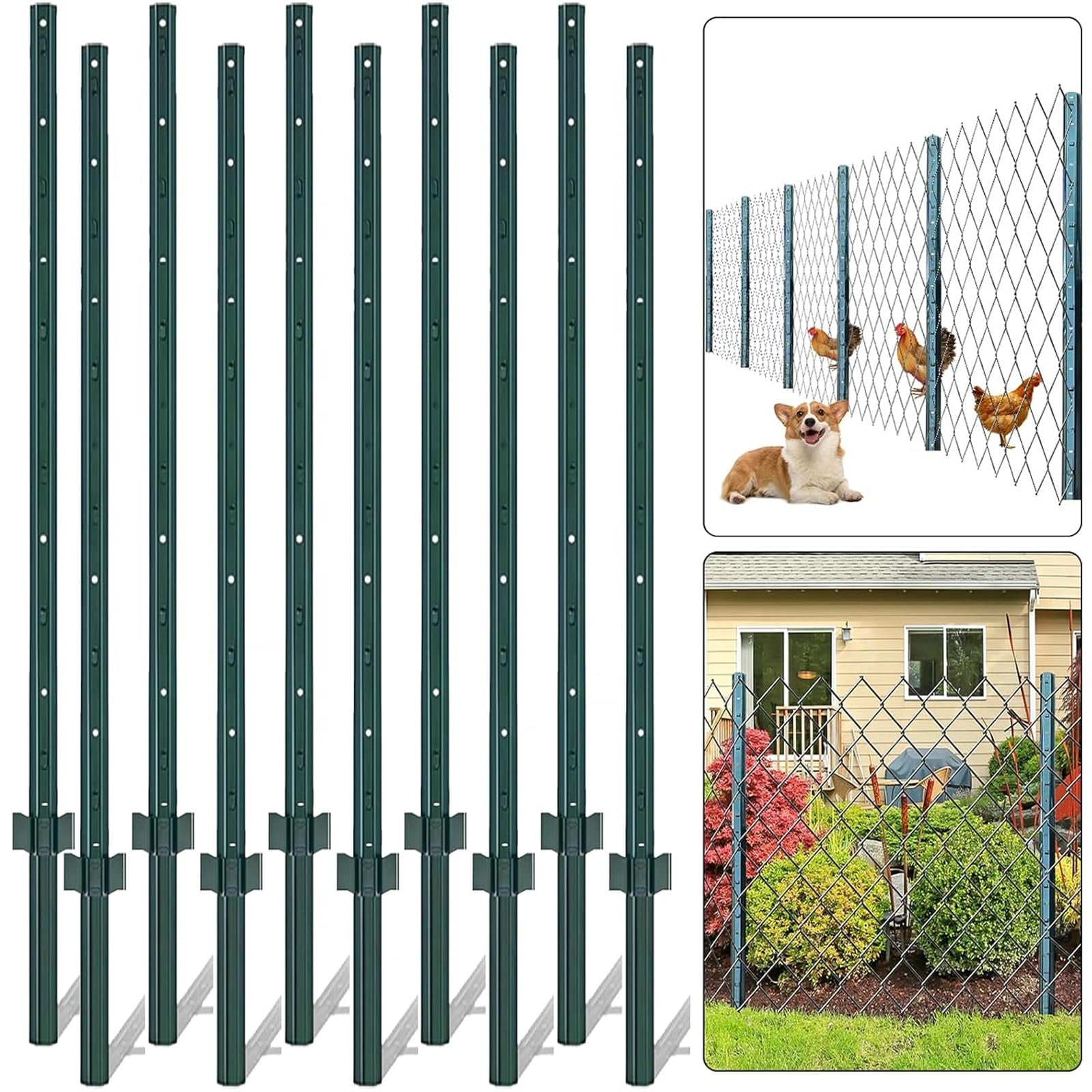 Yeshouse Metal Fence Post 4FT/4.8FT/5FT/7FT,Pack of 10,U Post for Wire ...